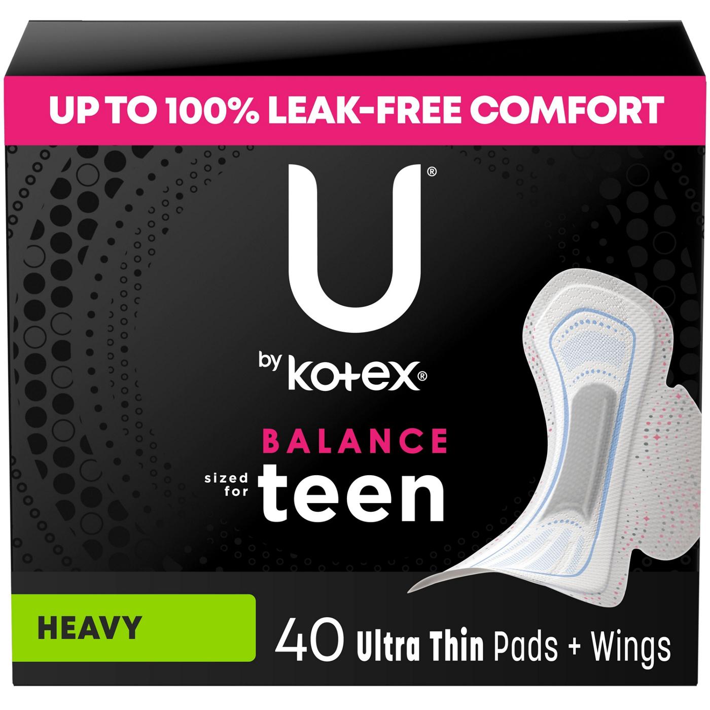 U by Kotex Balance - Sized for Teens Ultra Thin Pads with Wings - Heavy ...