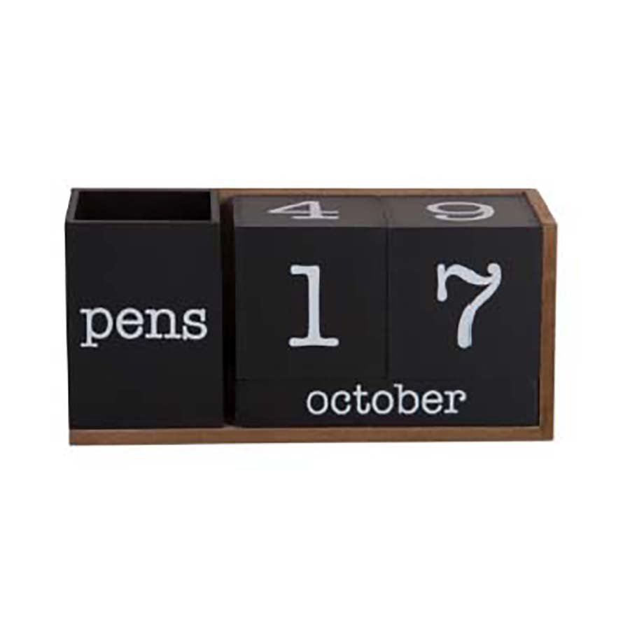 Home Essentials & Beyond Desktop Block Calendar with Pencil Cup - Black ...