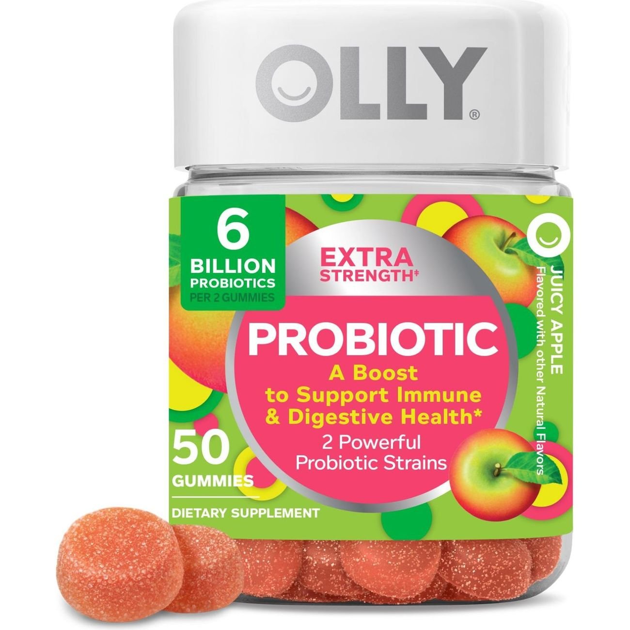 OLLY Extra Strength Probiotic 6 Billion CFU Digestive Support Gummies ...