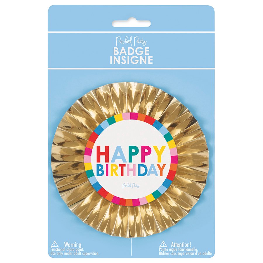 Packed Party Happy Birthday Badge with Gold Foil Edge - Shop Party ...