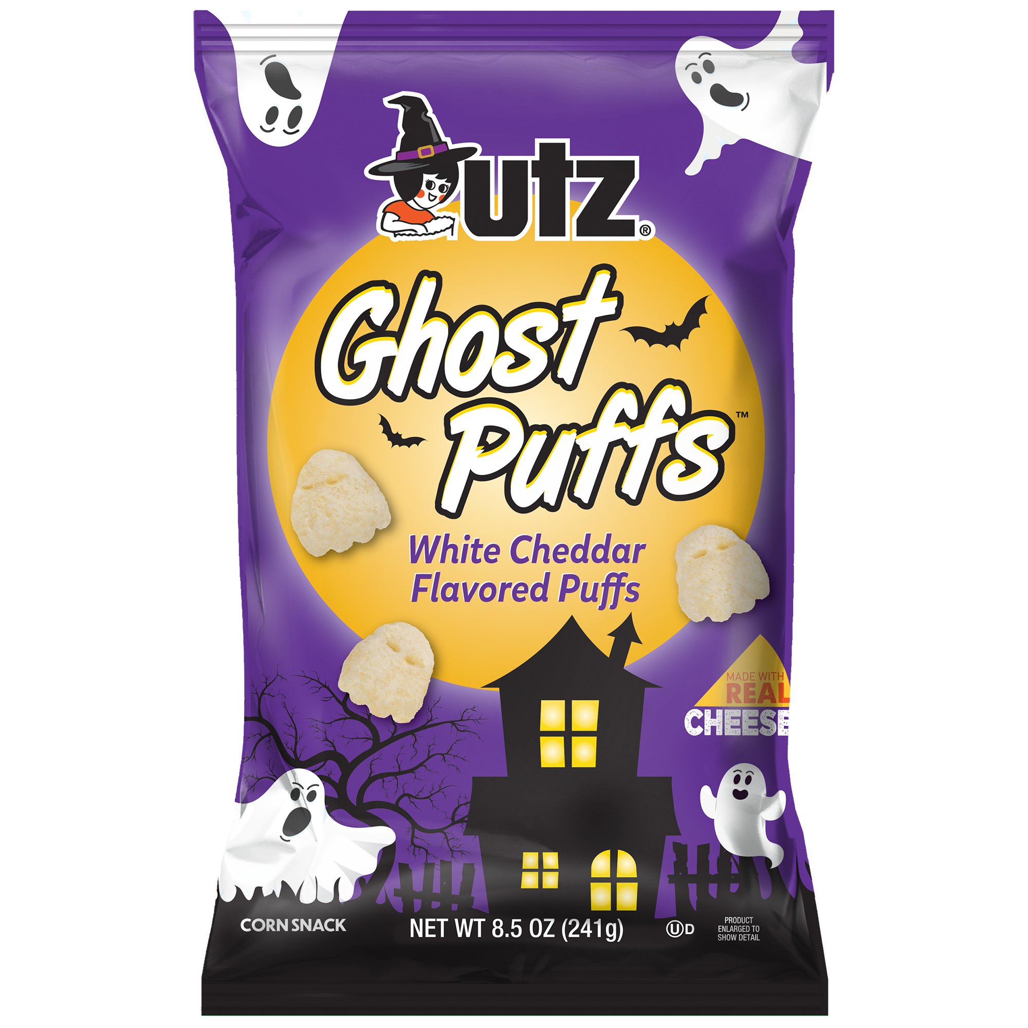 Utz Ghost Puffs White Cheddar Corn Snacks - Shop Chips at H-E-B