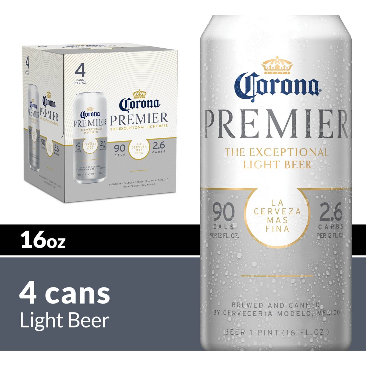 Corona Premier Mexican Lager Import Lower Calorie Light Beer 4 pk Cans ...