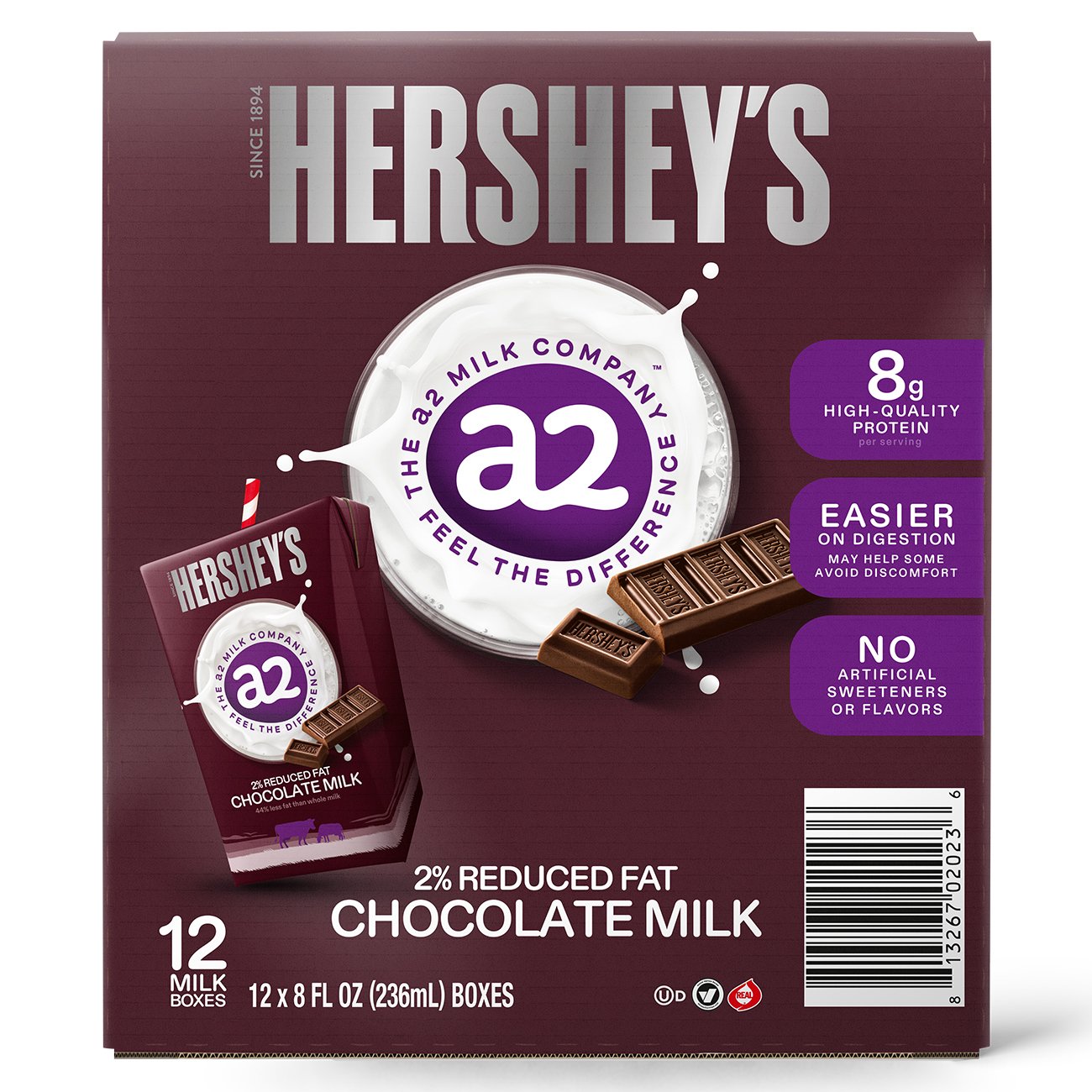 a2 Milk 2% Reduced Fat Hershey's Chocolate Milk 12 pk Boxes - Shop Milk ...