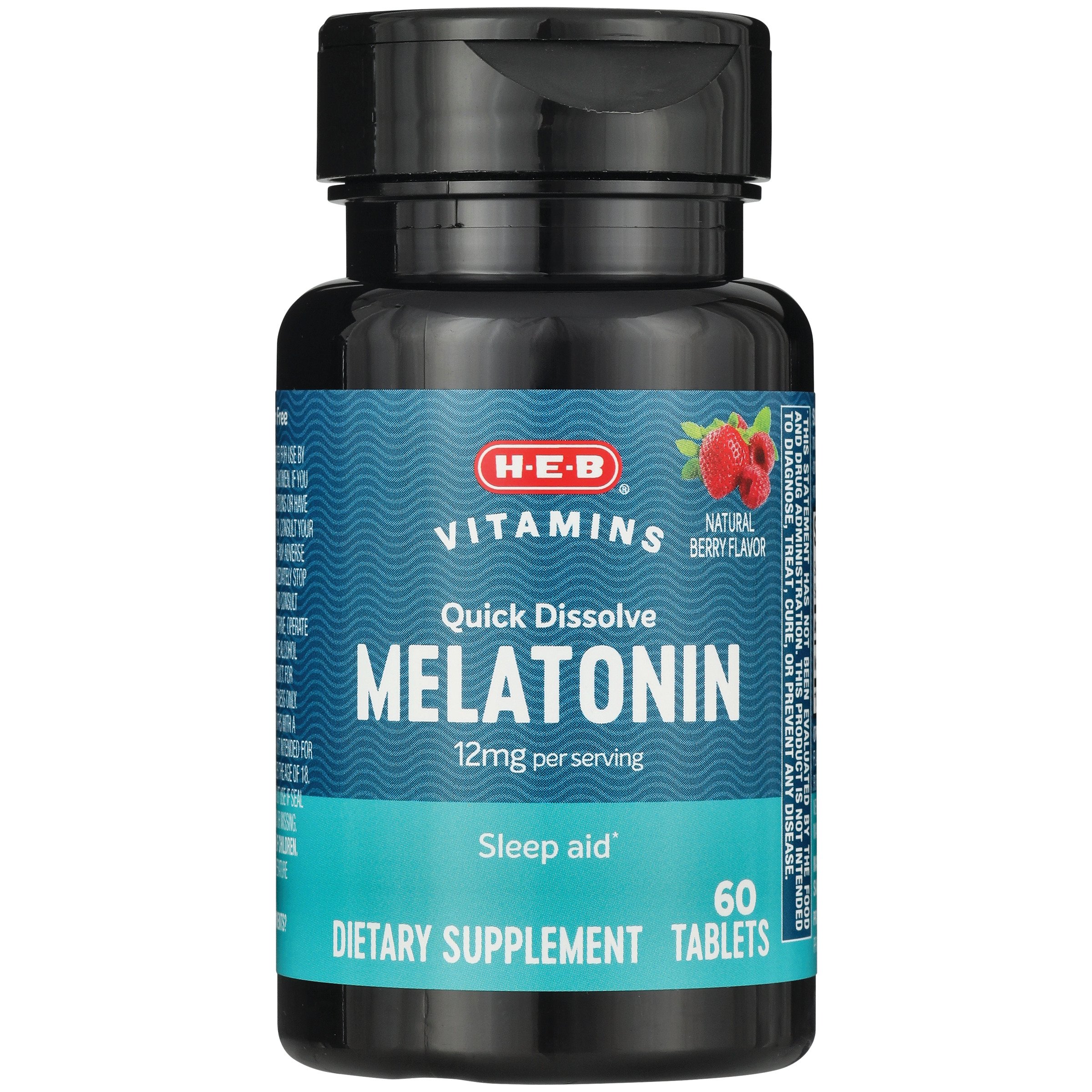 H-E-B Vitamins Melatonin 12 mg Quick Dissolve Tablets - Berry - Shop ...