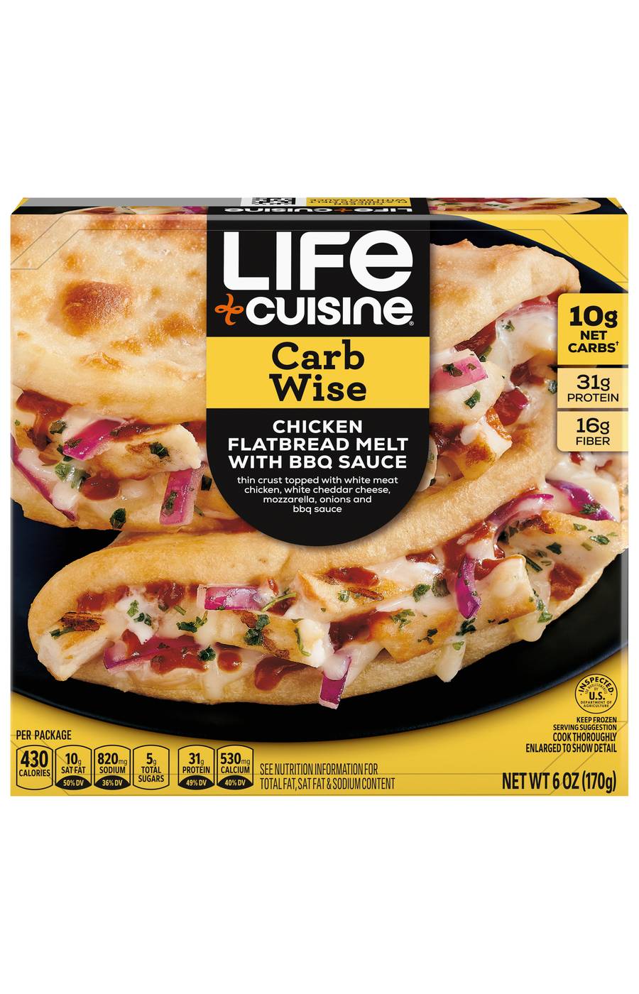 Life Cuisine Carb Wise Chicken & BBQ Sauce Flatbread Melt Frozen Meal ...