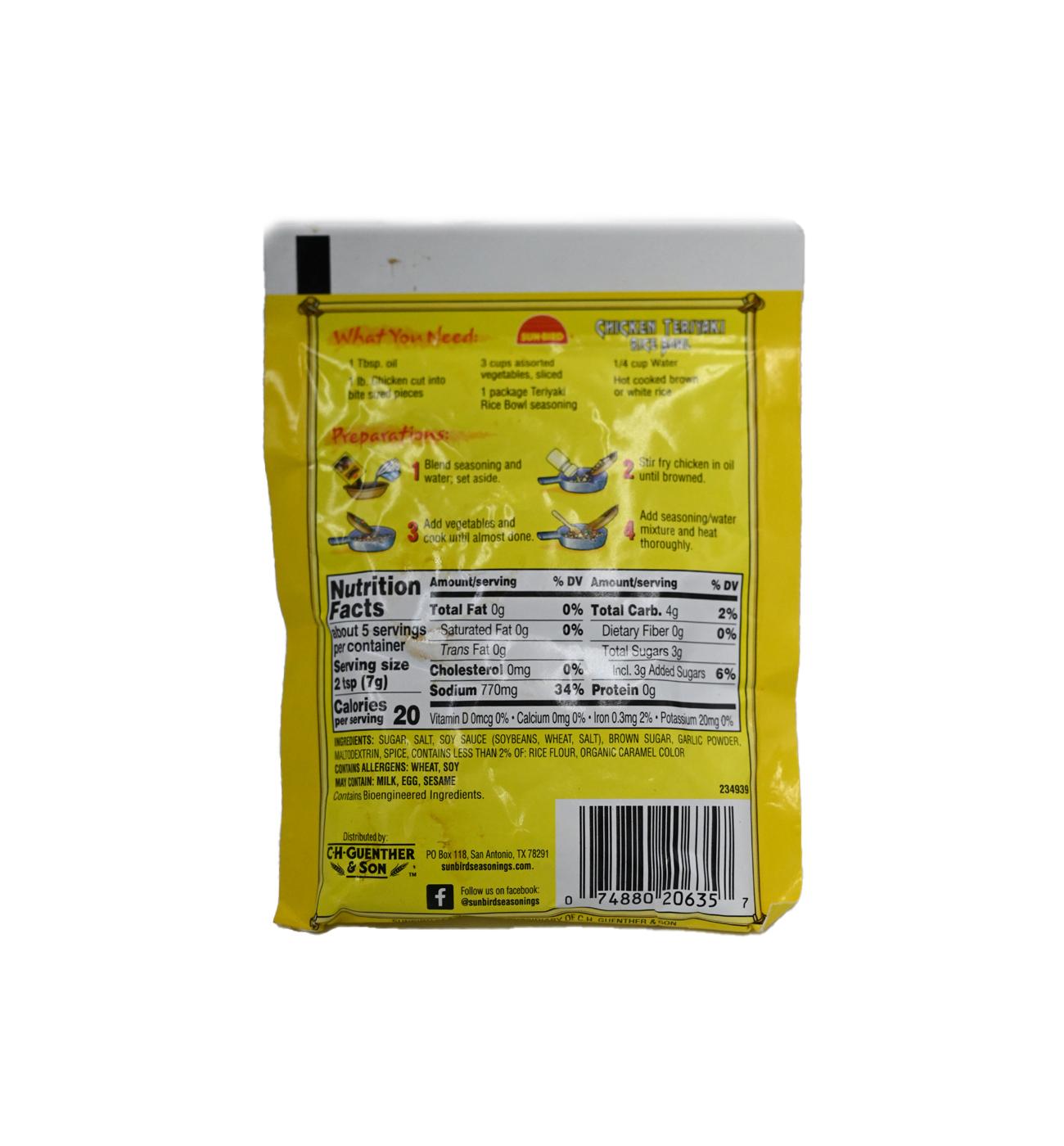 Sun-Bird Chicken Teriyaki Rice Bowl Seasoning Mix - Shop Specialty ...