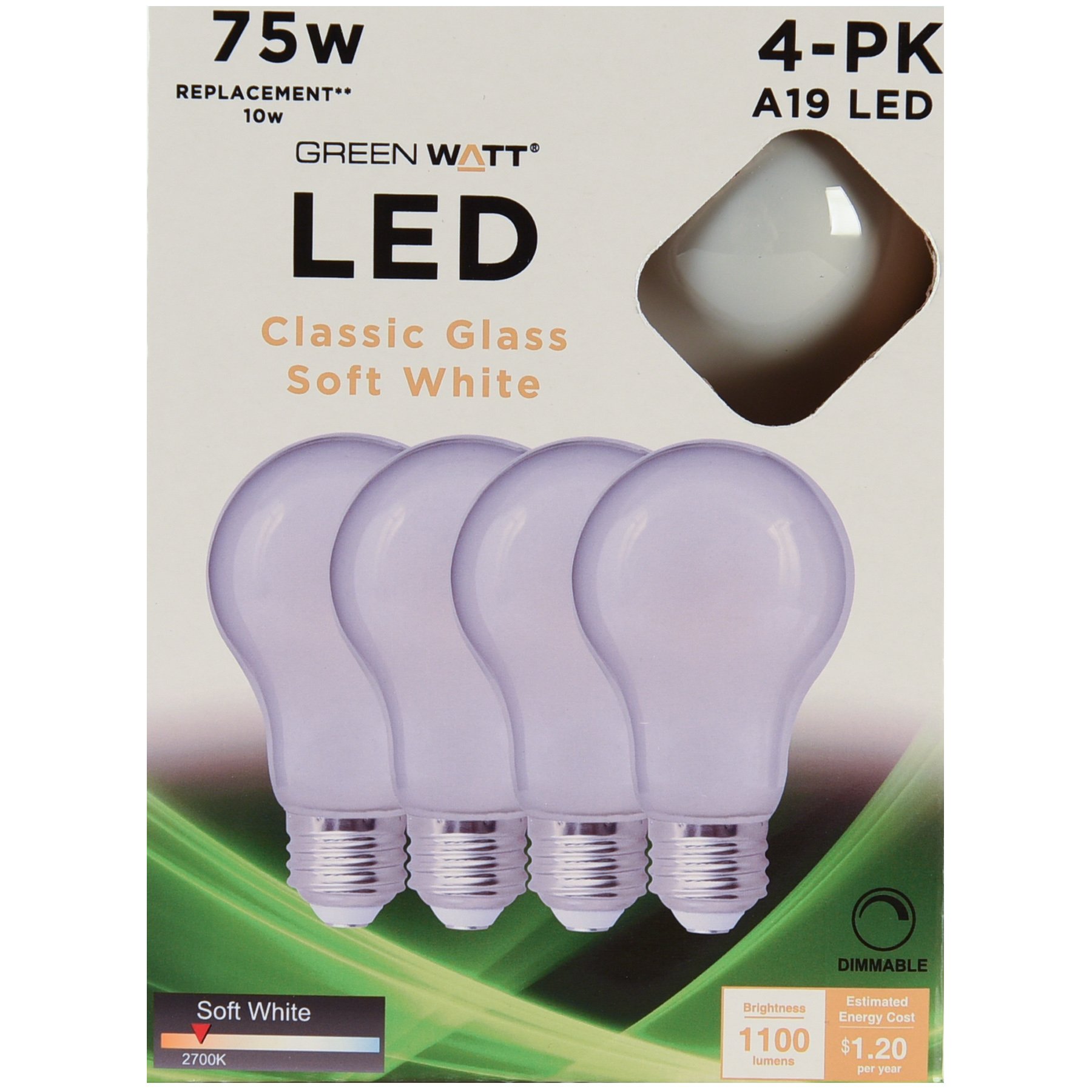 Green Watt A19 75-Watt Frosted LED Light Bulbs - Soft White - Shop ...