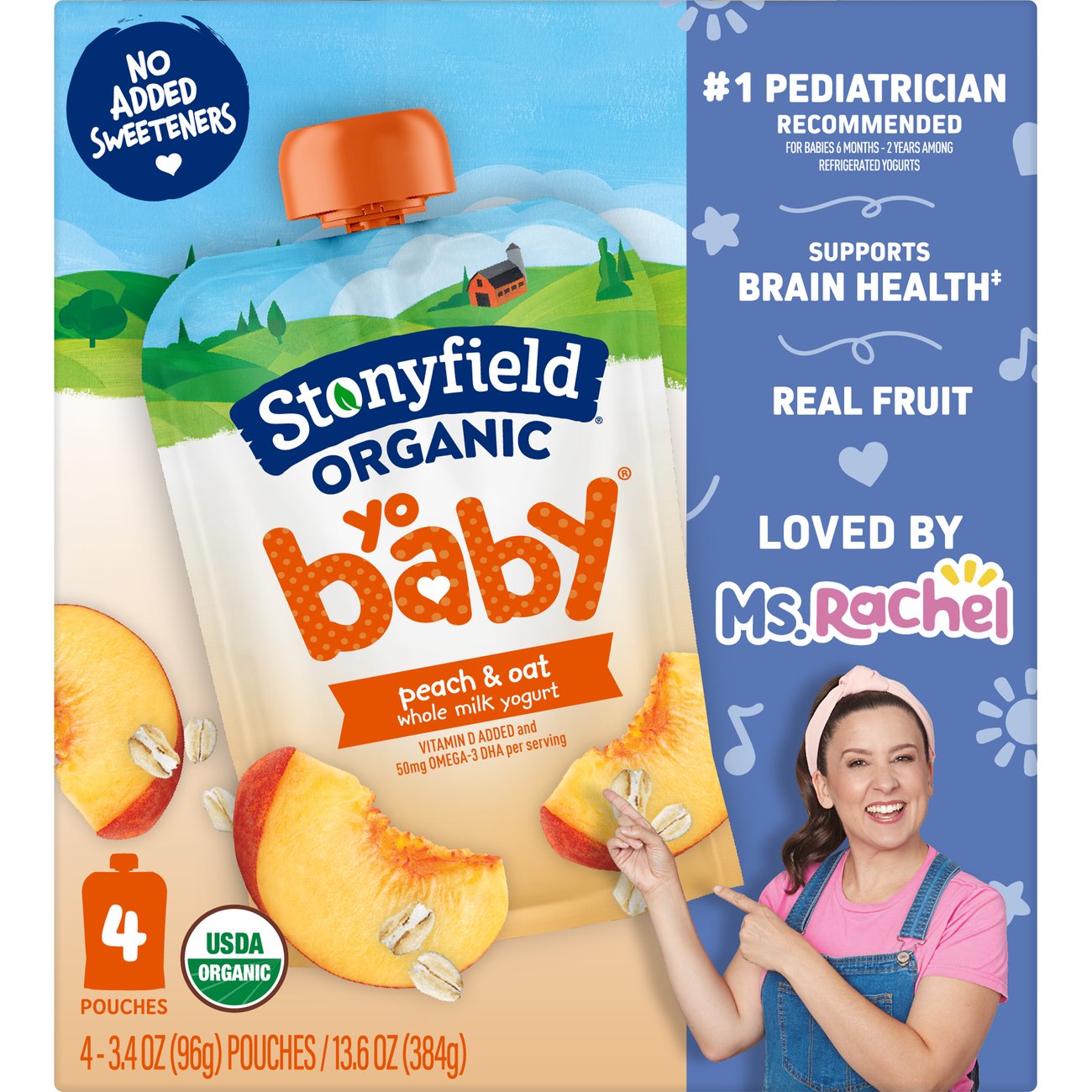 Stonyfield Organic YoBaby Peach & Oat Whole Milk Yogurt 4 pk Pouches ...