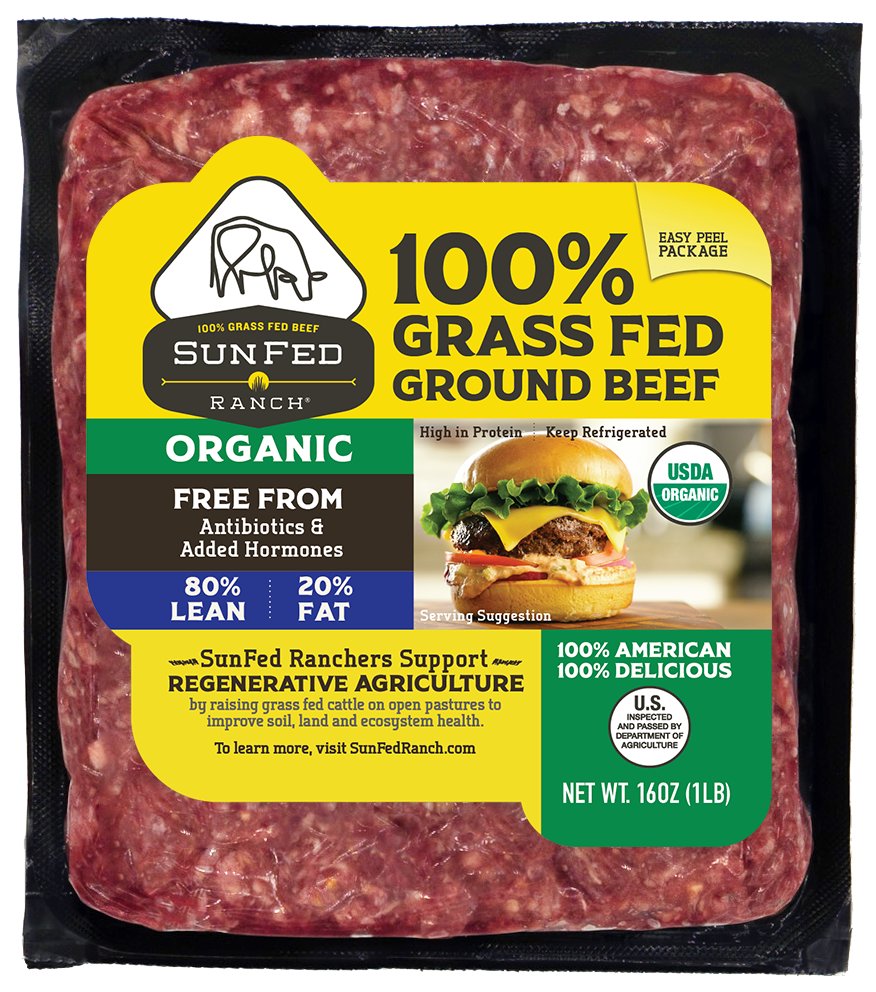 Sunfed Ranch Organic Grass Fed Ground Beef - 80% Lean 20% Fat, 16 oz ...