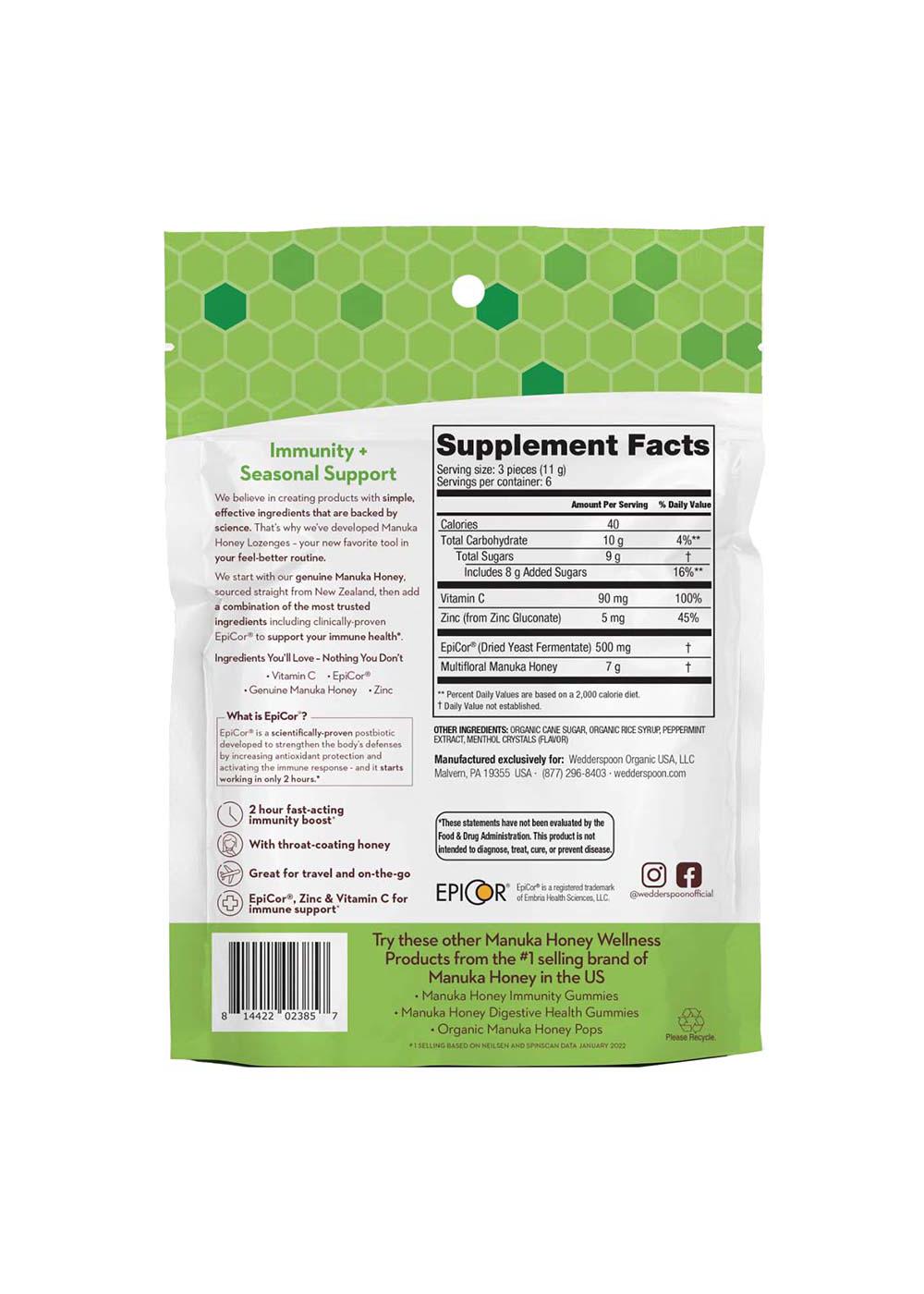 Wedderspoon Manuka Honey Lozenges - Cool Mint - Shop Cough, cold & flu ...