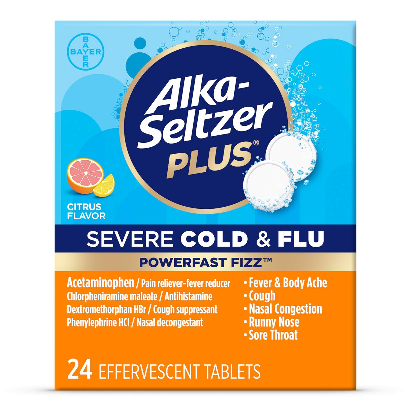 Alka-Seltzer Plus Severe Cold & Flu Powerfast Fizz Tablets - Citrus ...