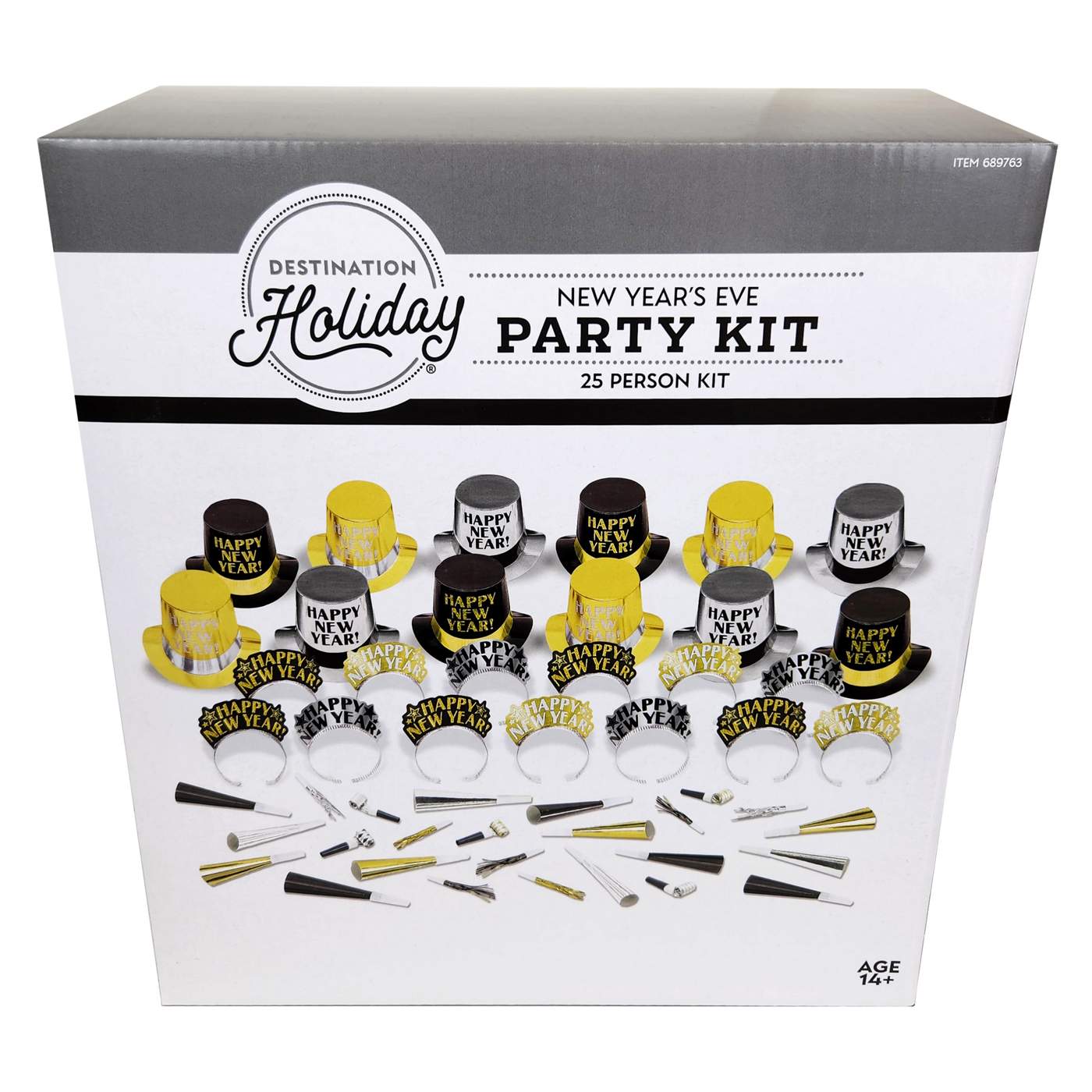 Destination Holiday New Year's Eve 25-Person Party Kit - Black Silver ...