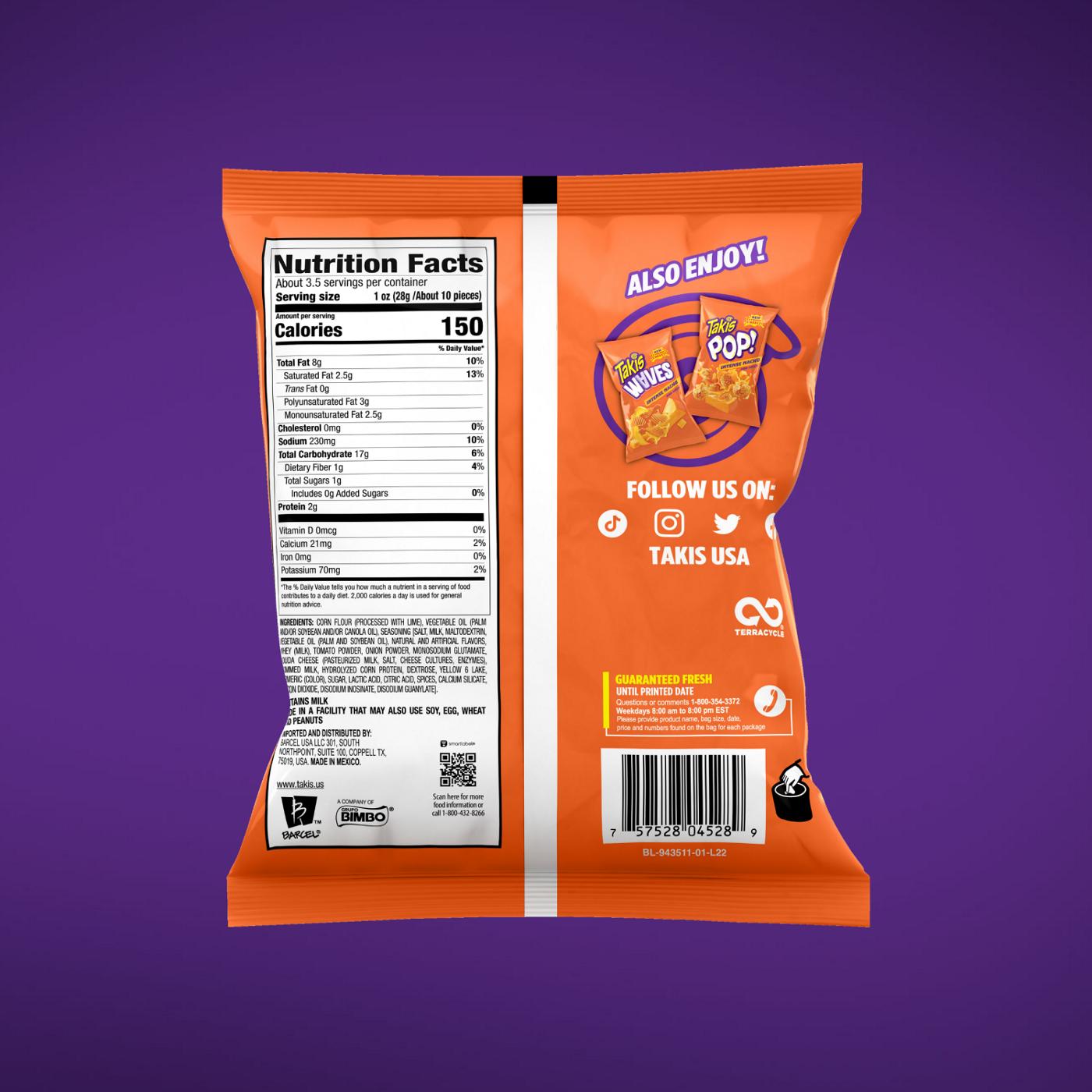 Takis Intense Nacho Snack Size Bag - Cheese Rolled Tortilla Chips ...