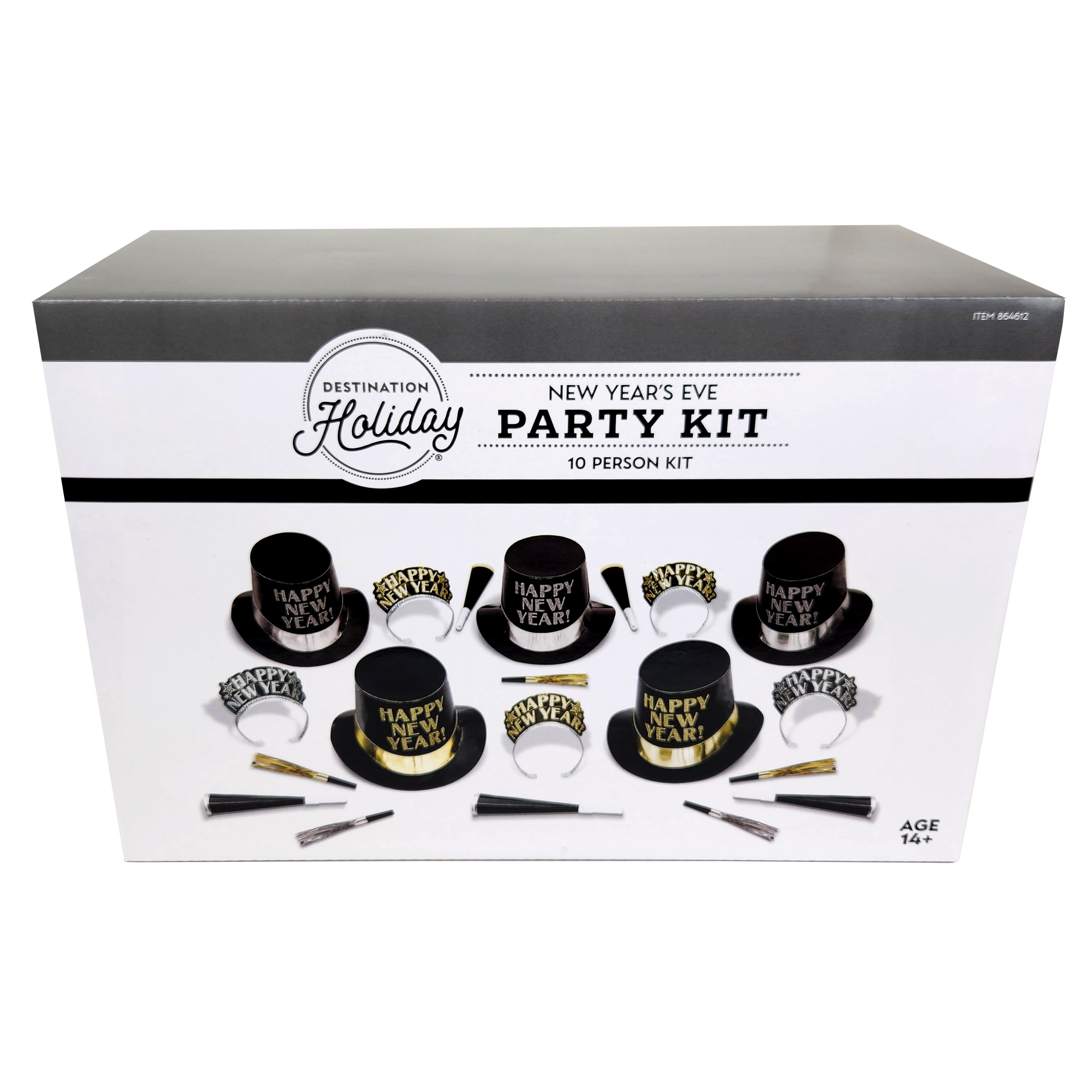 Destination Holiday New Year's Eve 10-Person Party Kit - Black Silver ...