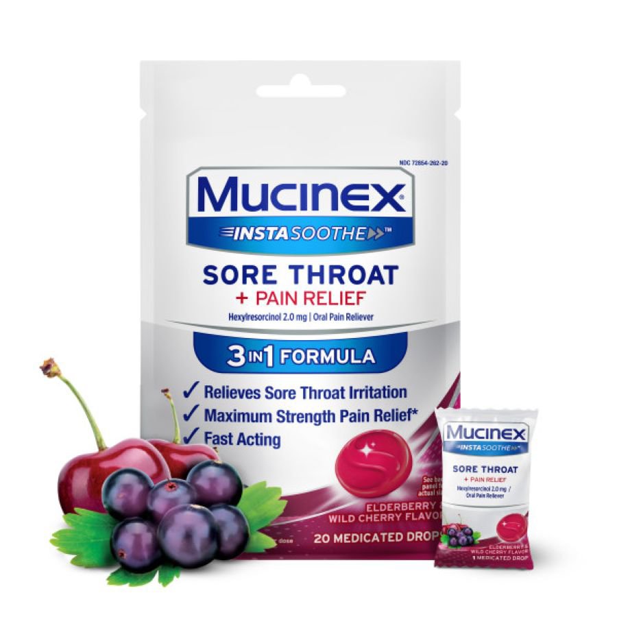 Mucinex Insta Soothe Sore Throat & Pain Relief Drops - Elderberry ...