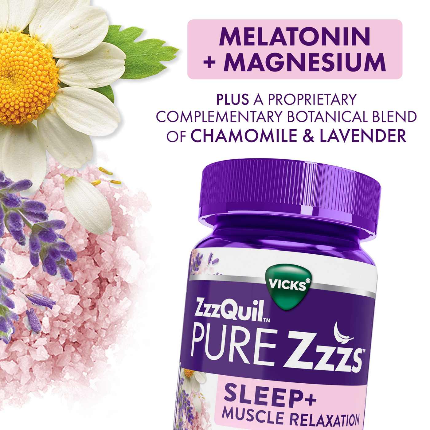 Vicks ZzzQuil PURE Zzzs Gummies, Sleep + Muscle Relaxation, Melatonin ...