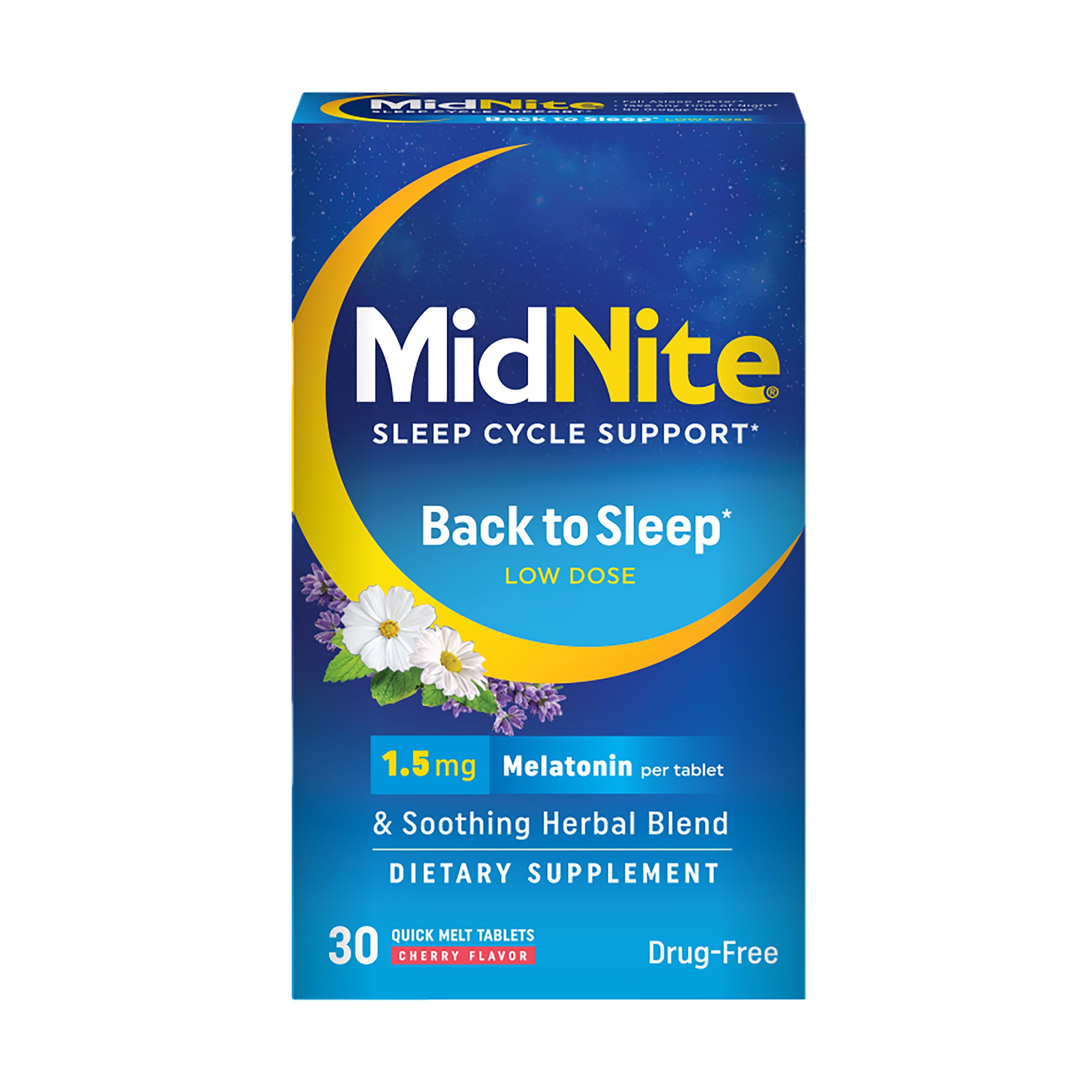 MidNite Back To Sleep 1.5 mg Melatonin Sleep Aid Quick Melt Tablets ...