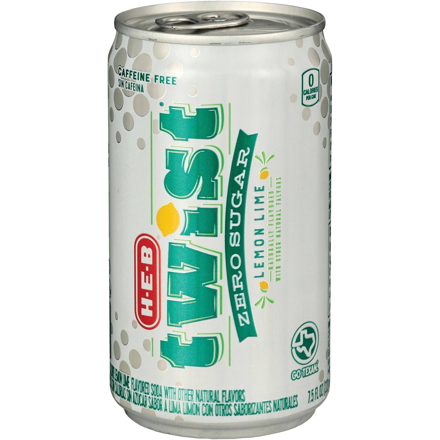 H-E-B Zero Sugar Twist Lemon Lime Soda 6 pk Mini Cans - Shop Soda at H-E-B
