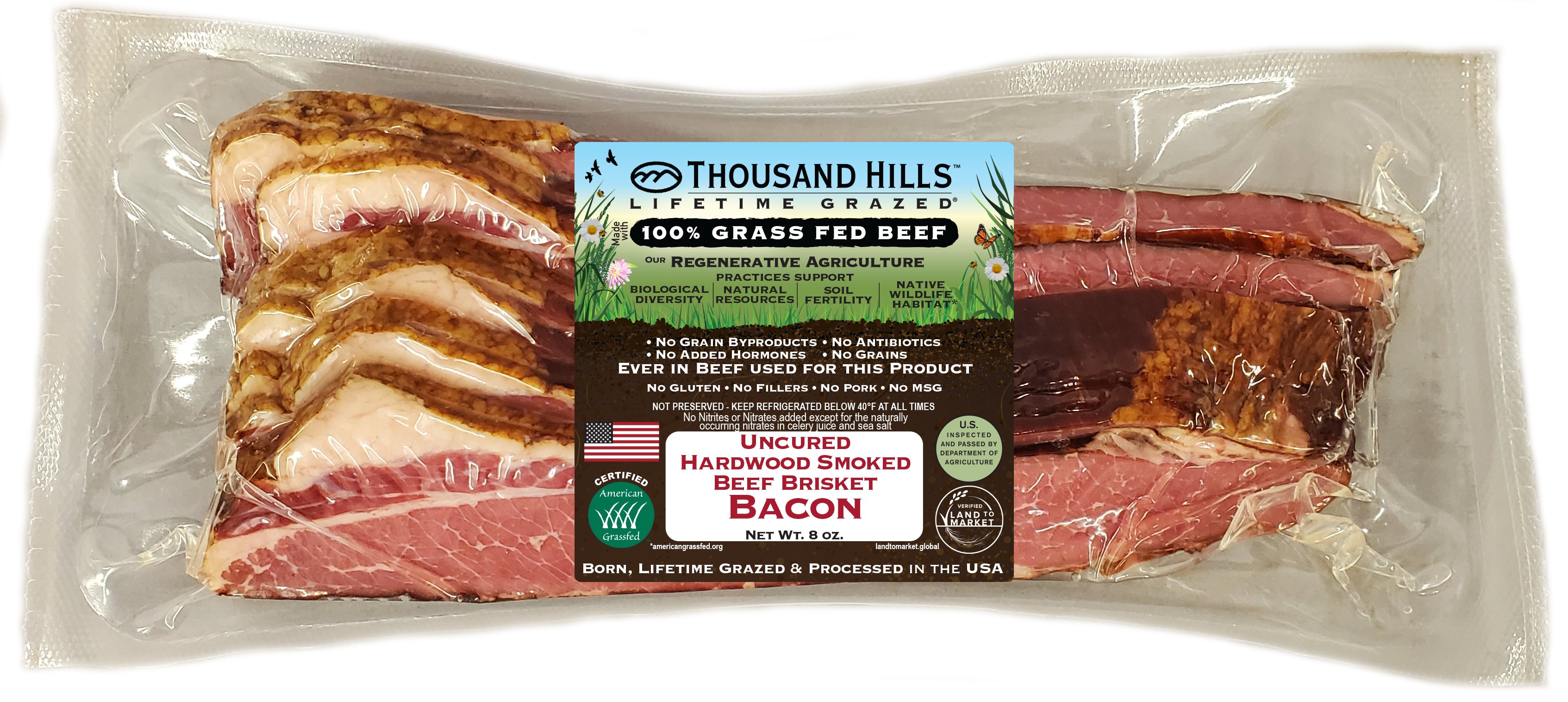 Thousand Hills Lifetime Grazed Uncured Beef Brisket Bacon, 8 oz ...