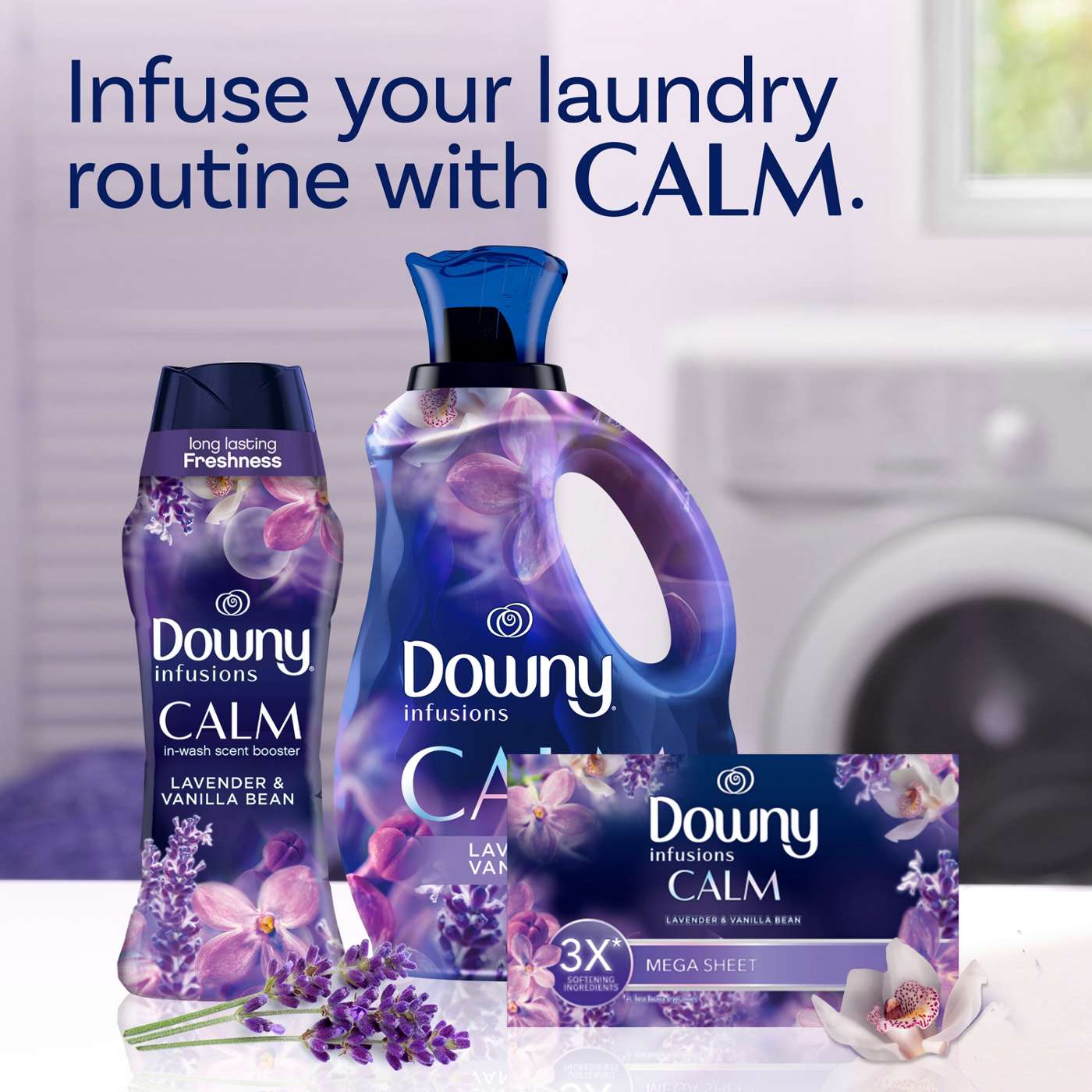 Downy Infusions CALM Mega Dryer Sheets Laundry Fabric Softener ...