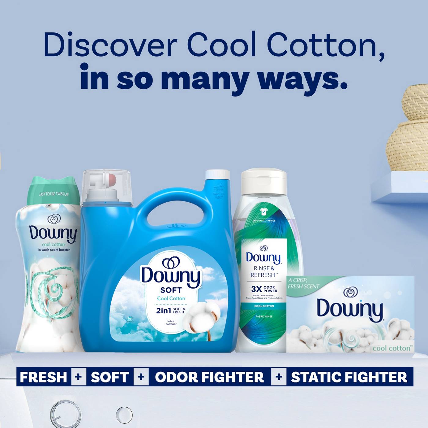 Downy Soft, 2 in 1 Soft &Fresh Liquid Fabric Softener, 190 Loads, Cool ...