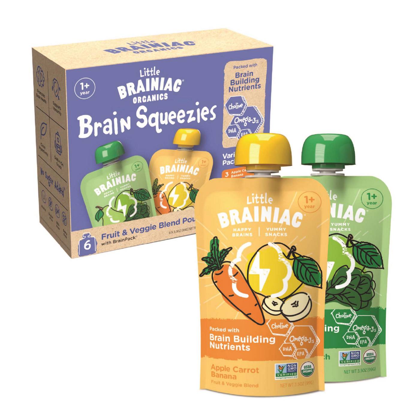 Little Brainiac Organic Brain Squeezies - Fruit & Veggie Blend - Shop ...
