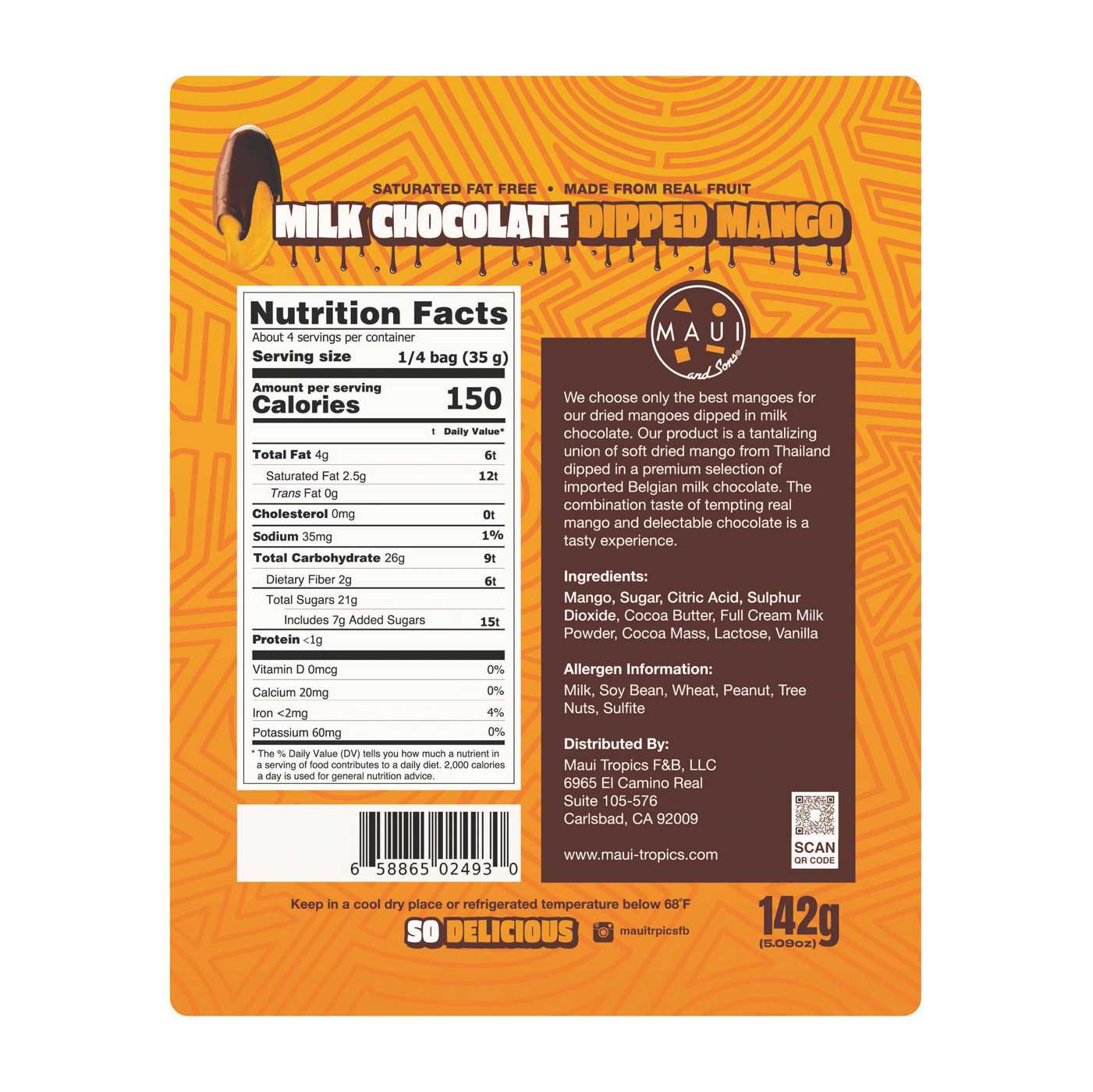 Maui & Sons Dried Mango Dipped Milk Chocolate - Shop Tropical ...