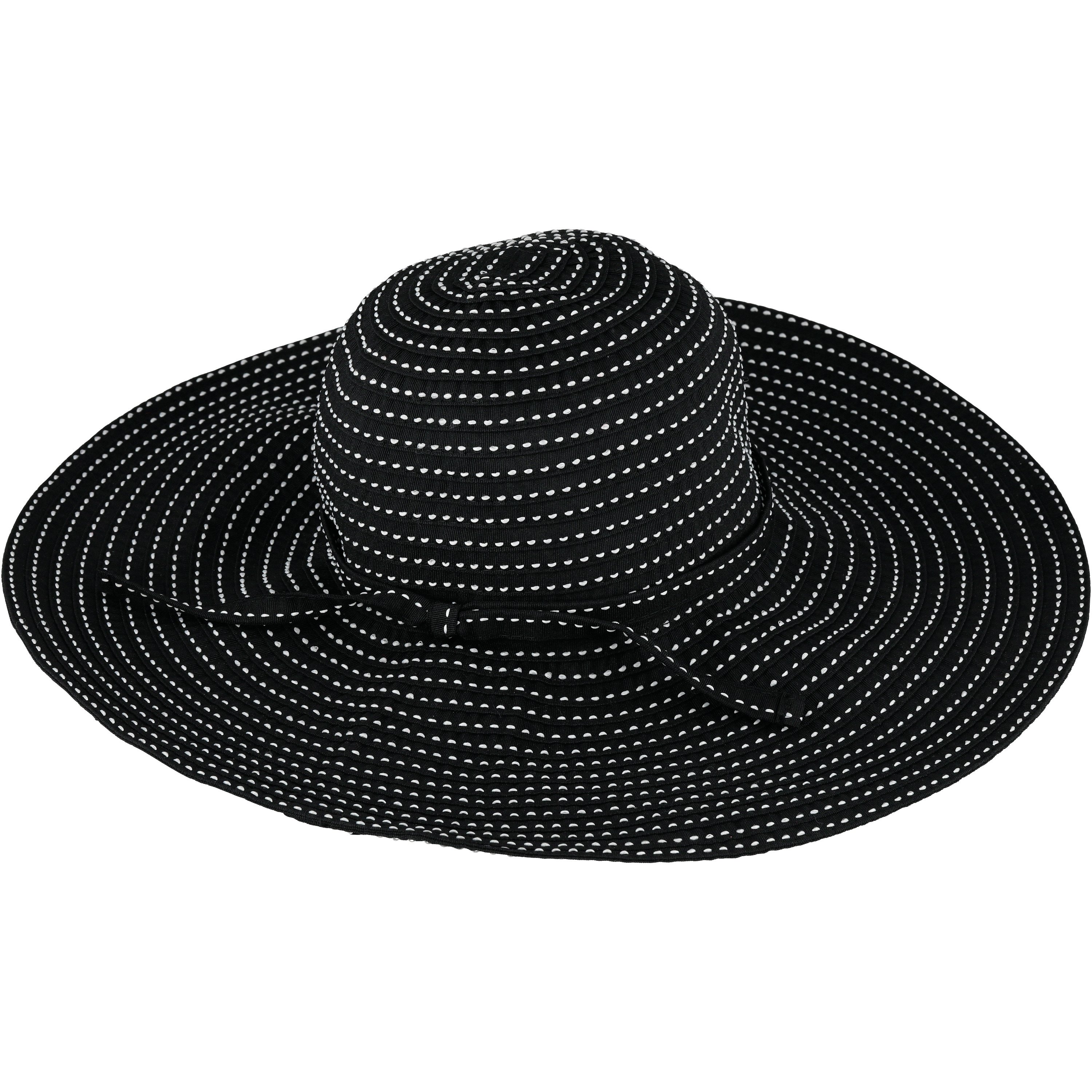 Sun N Sand Women's Ribbon Floppy Hat with White Rice Stitching - Black ...