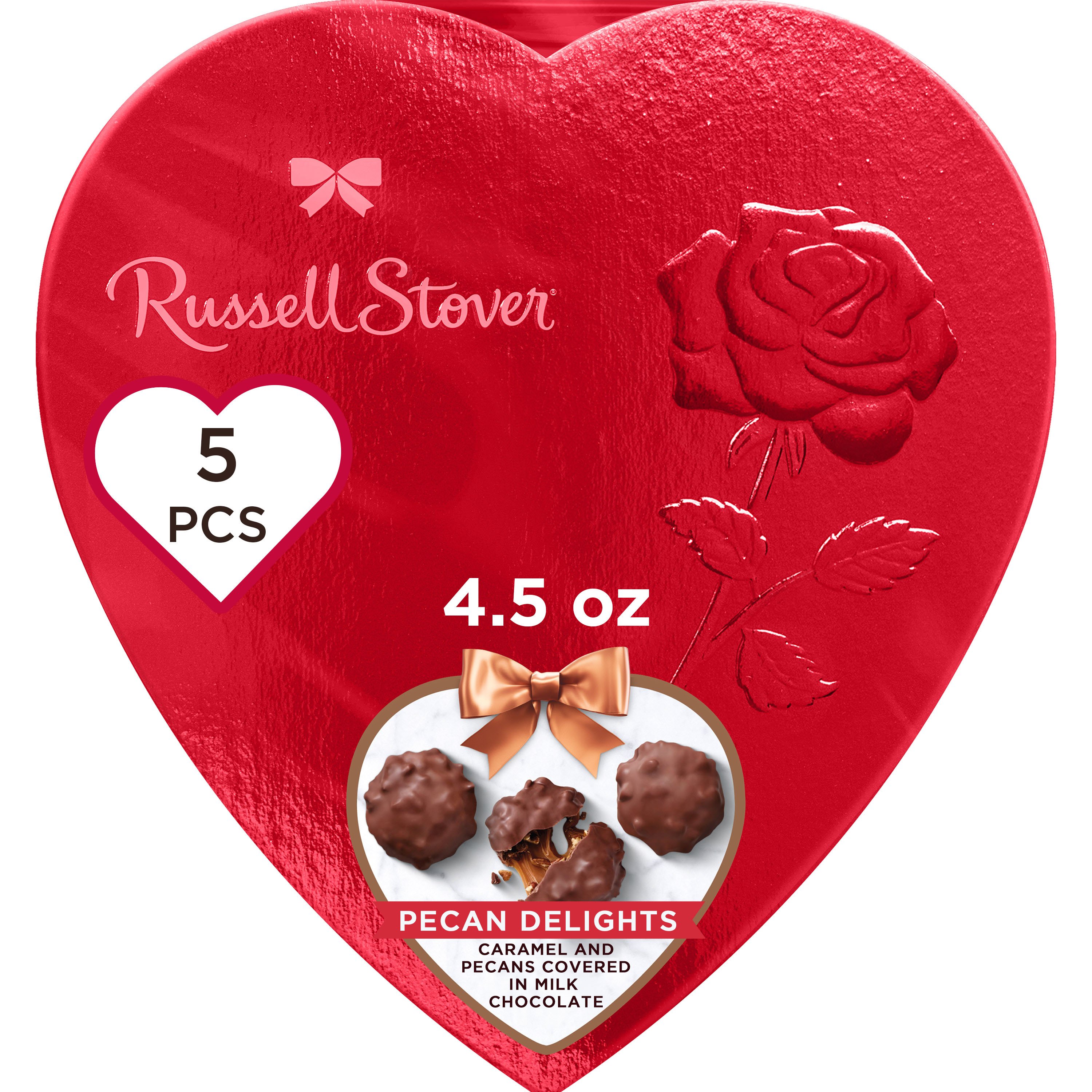 Russell Stover Pecan Delights Red Foil Valentine's Heart Gift Box, 5 pc ...