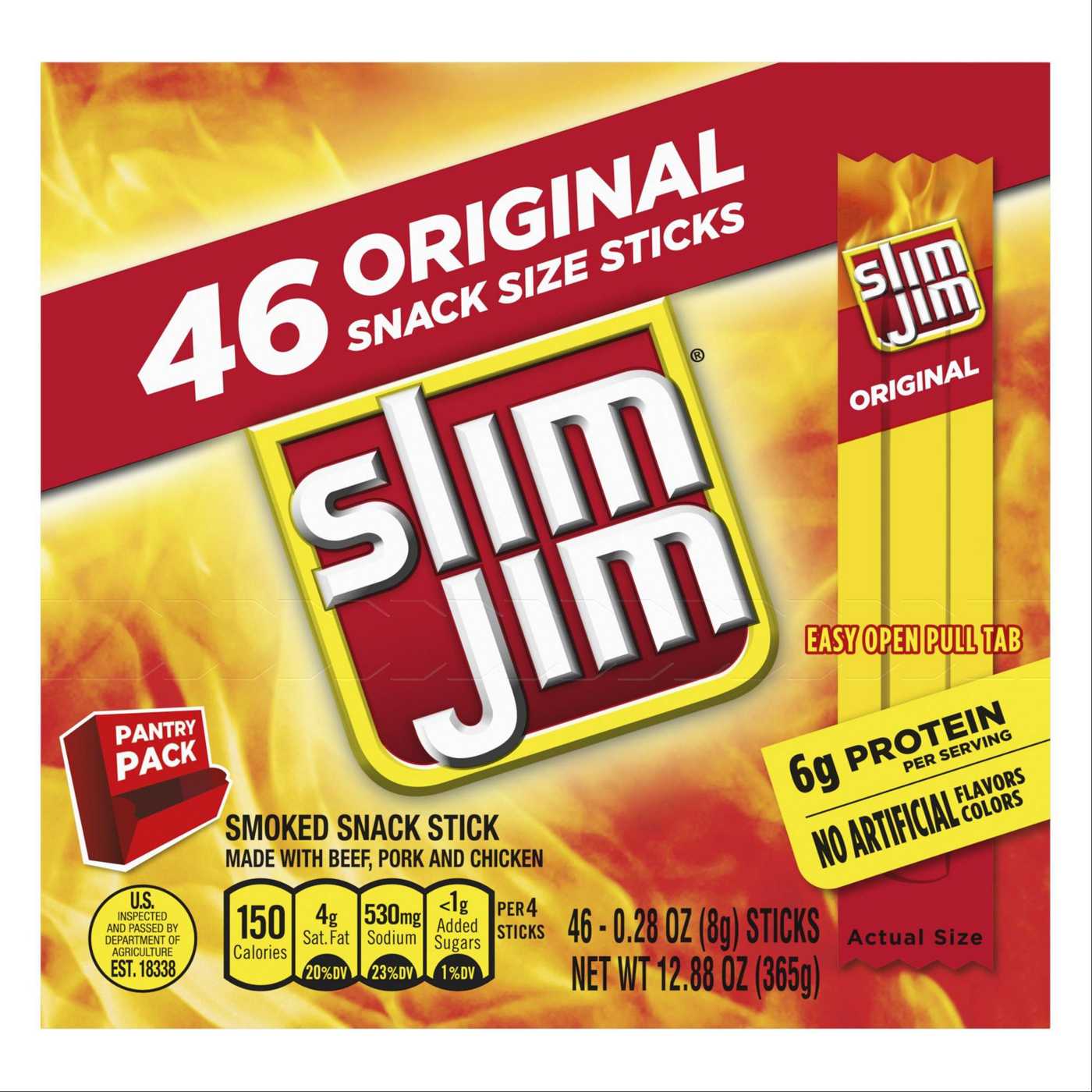 Slim Jim 6g Protein Original Snack-Size Smoked Meat Sticks Pantry Pack ...