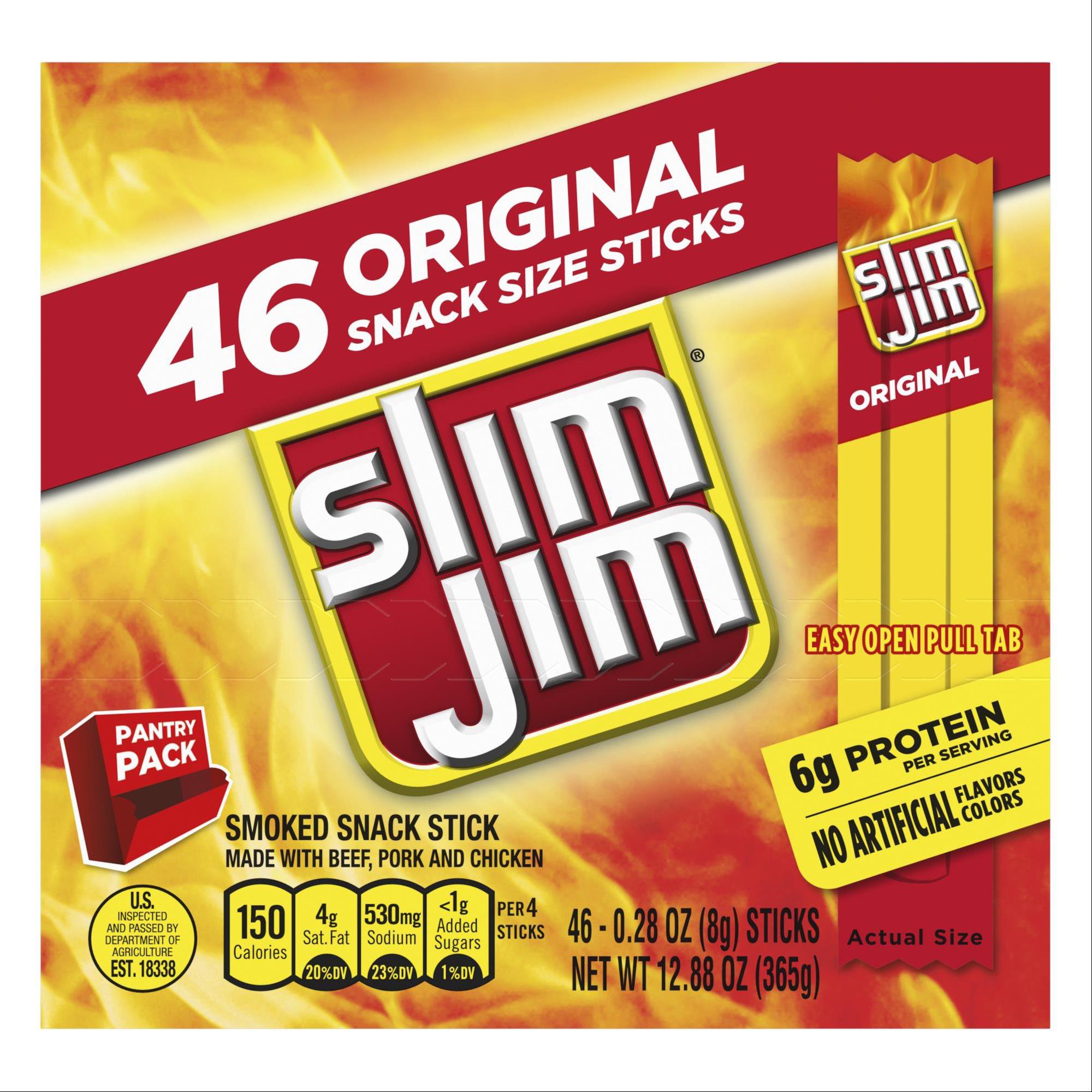 Slim Jim 6g Protein Original Snack Size Smoked Meat Sticks Pantry Pack