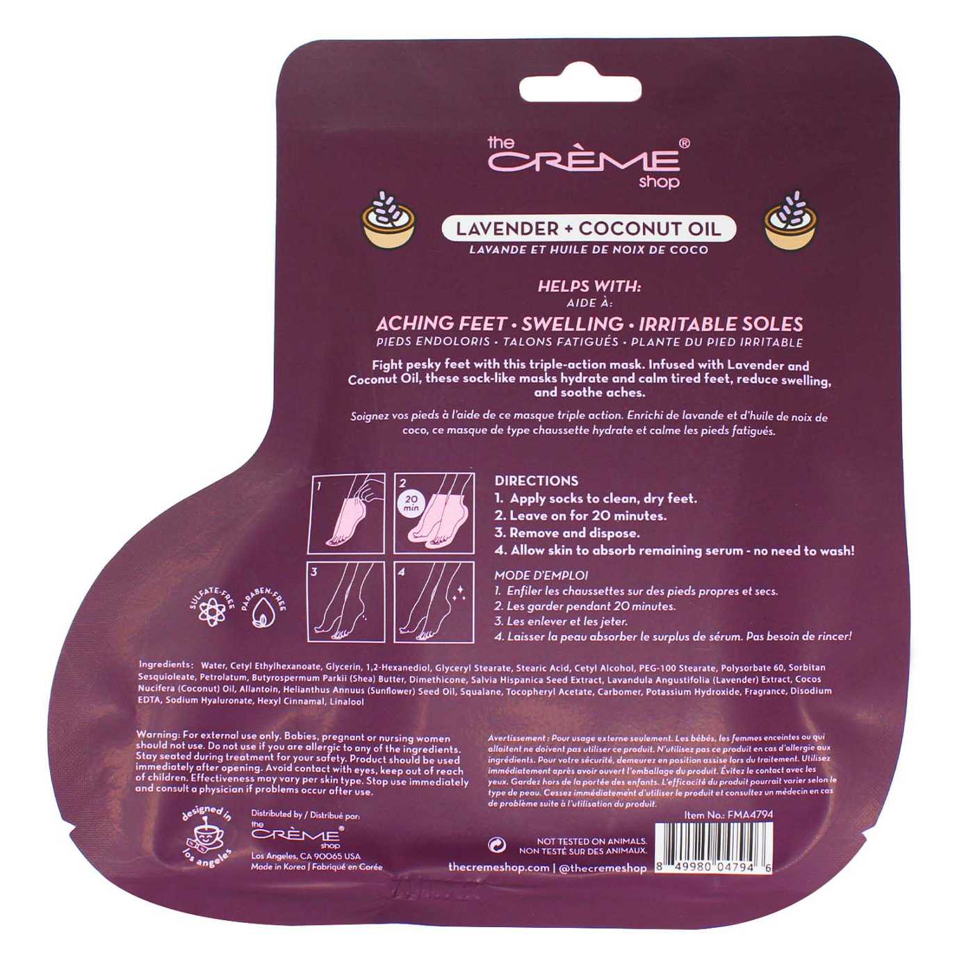 The Crème Shop Soothing & Softening Foot Mask - Lavender + Coconut Oil ...