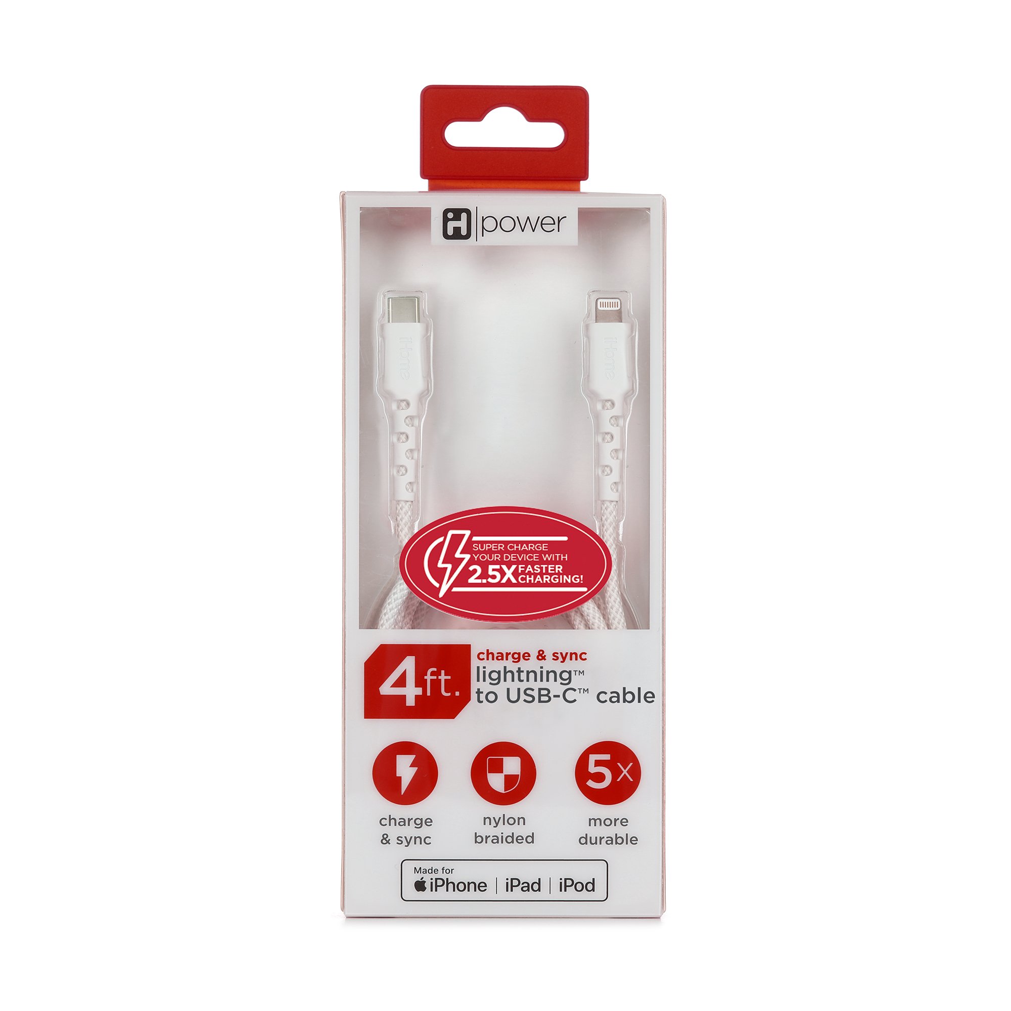 iHome Lightning to USB-C Charging Cable - White - Shop Phone chargers ...