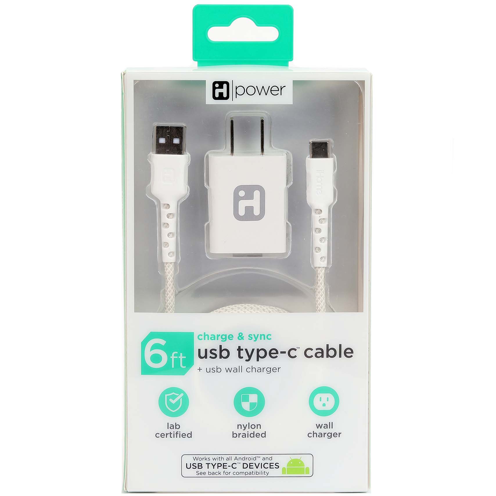 iHome USB-C Cable with Wall Charger - White - Shop Phone chargers at H-E-B
