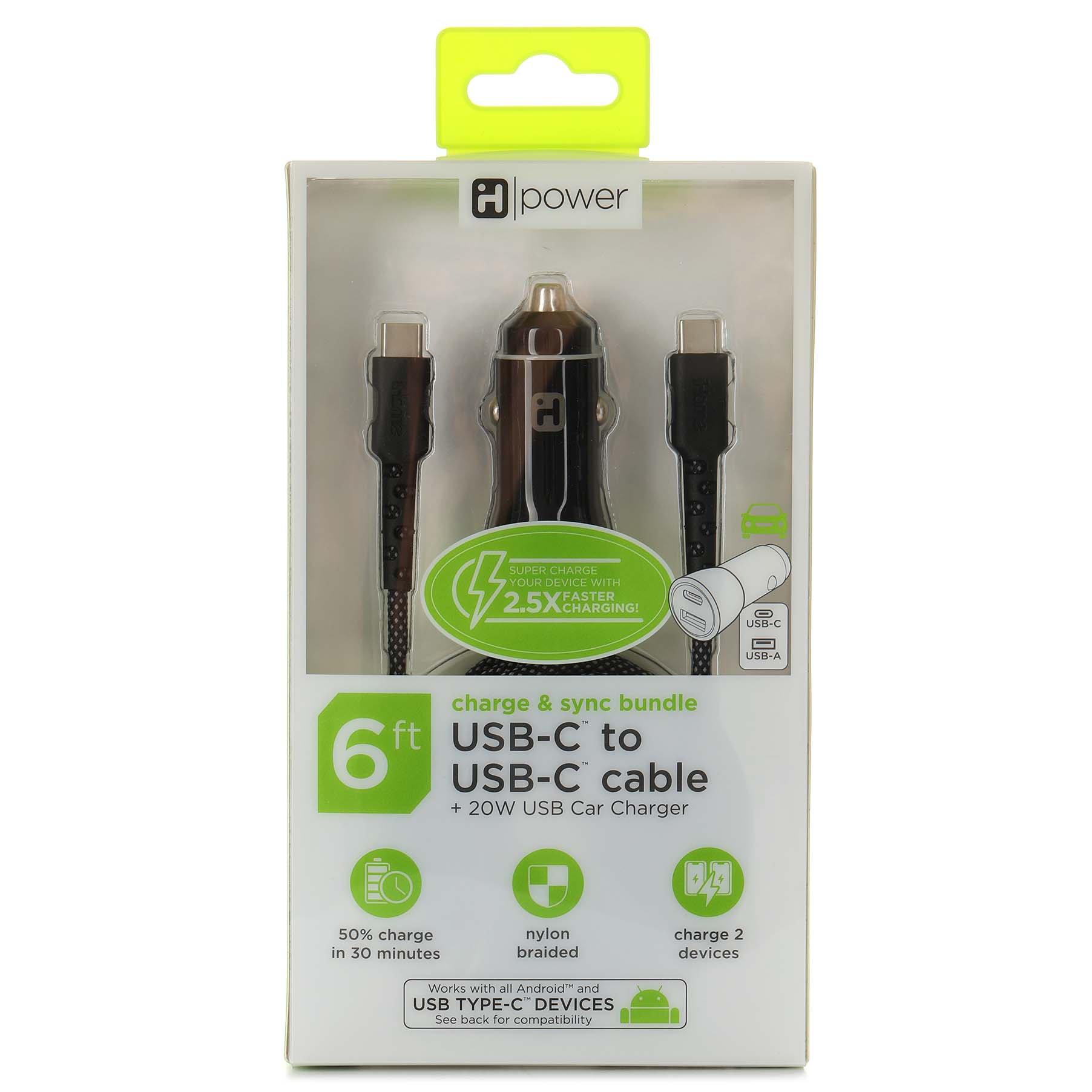 iHome USB-C to USB-C Cable with Car Charger - Black - Shop Phone ...