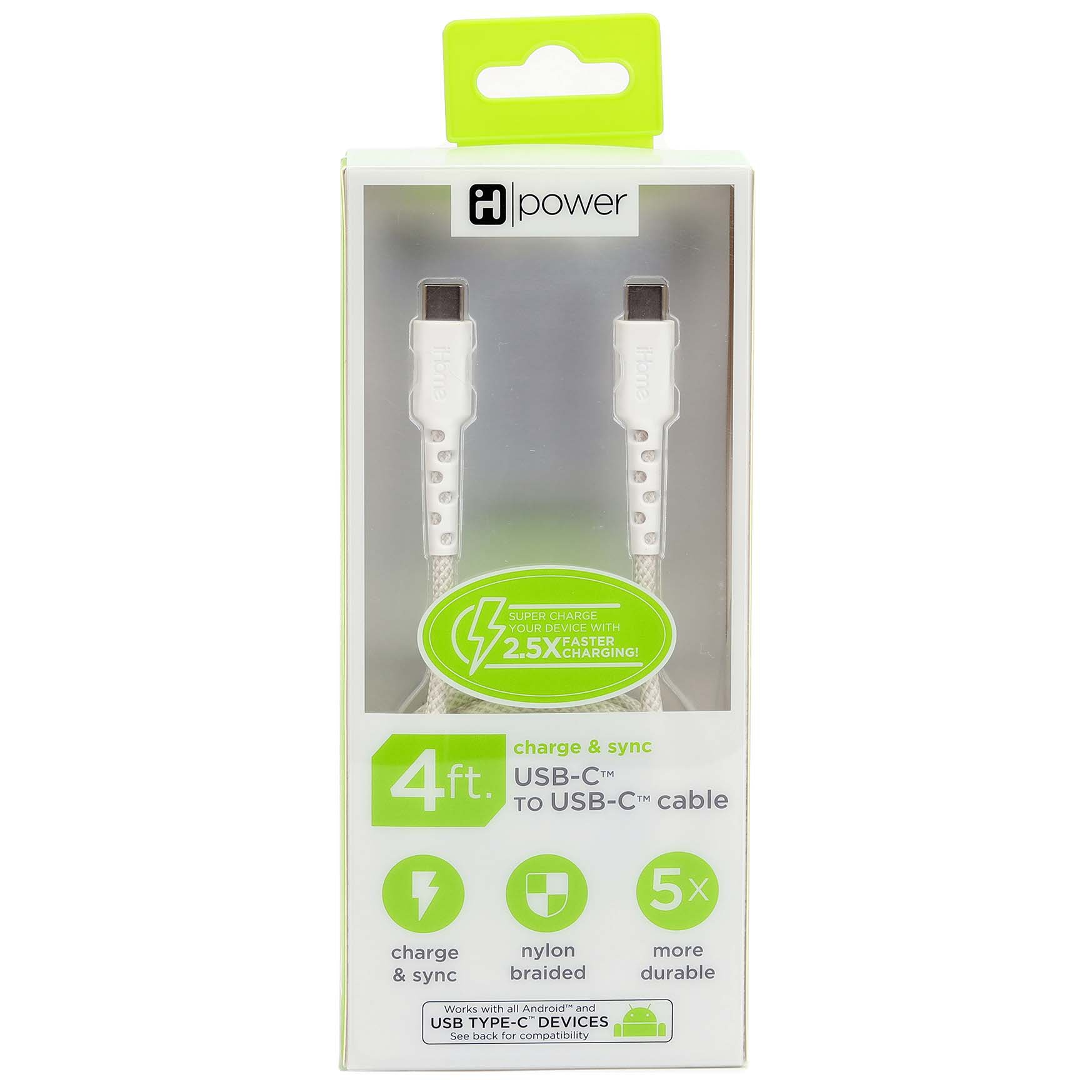 iHome USB-C to USB-C Charging Cable - White - Shop Phone chargers at H-E-B