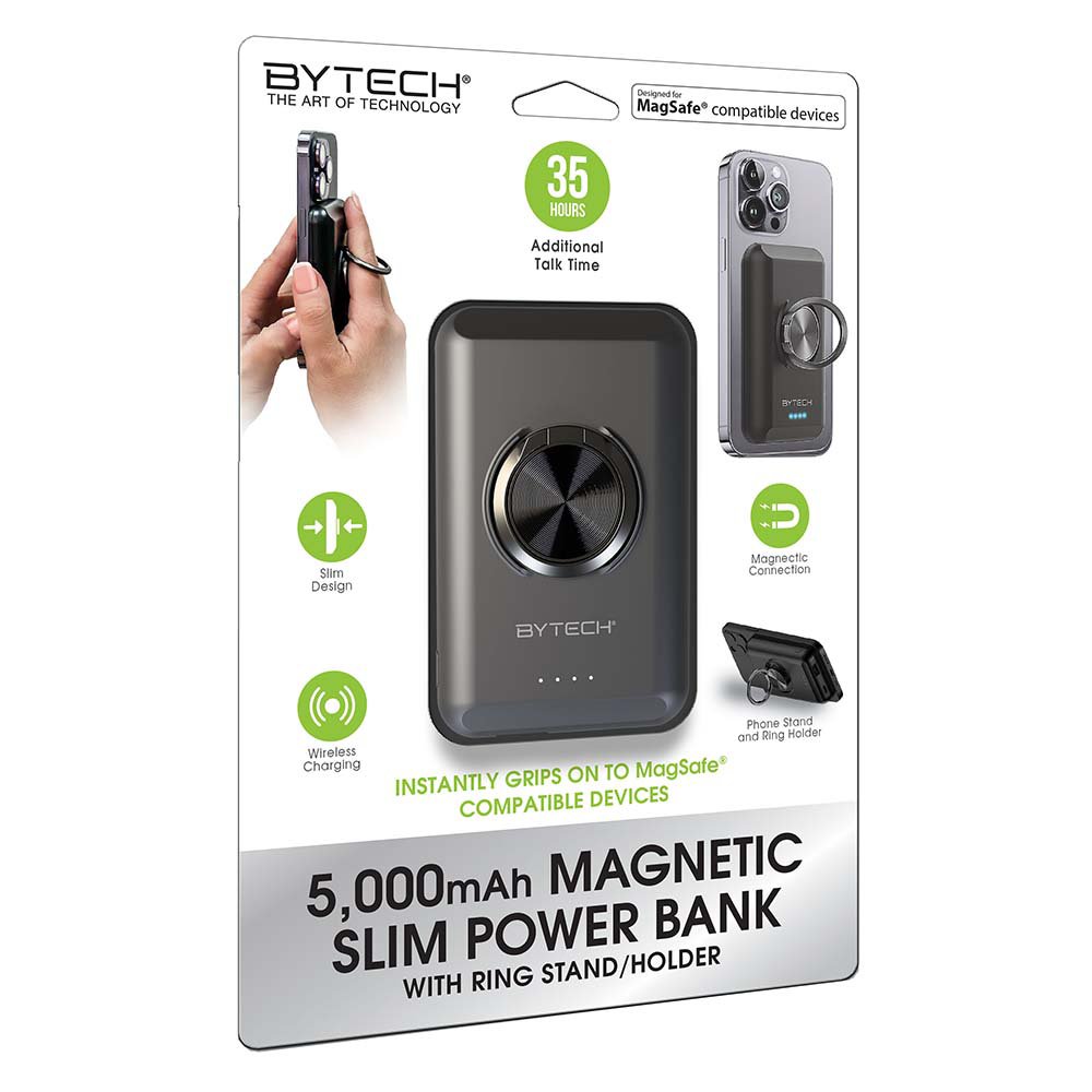 Bytech Magnetic Slim Power Bank with Ring Stand - Black - Shop External ...