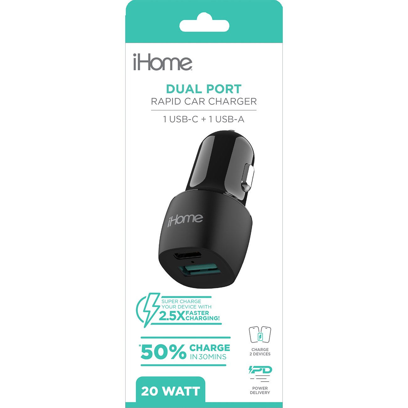 iHome Dual Port Rapid Car Charger - Black - Shop Phone chargers at H-E-B