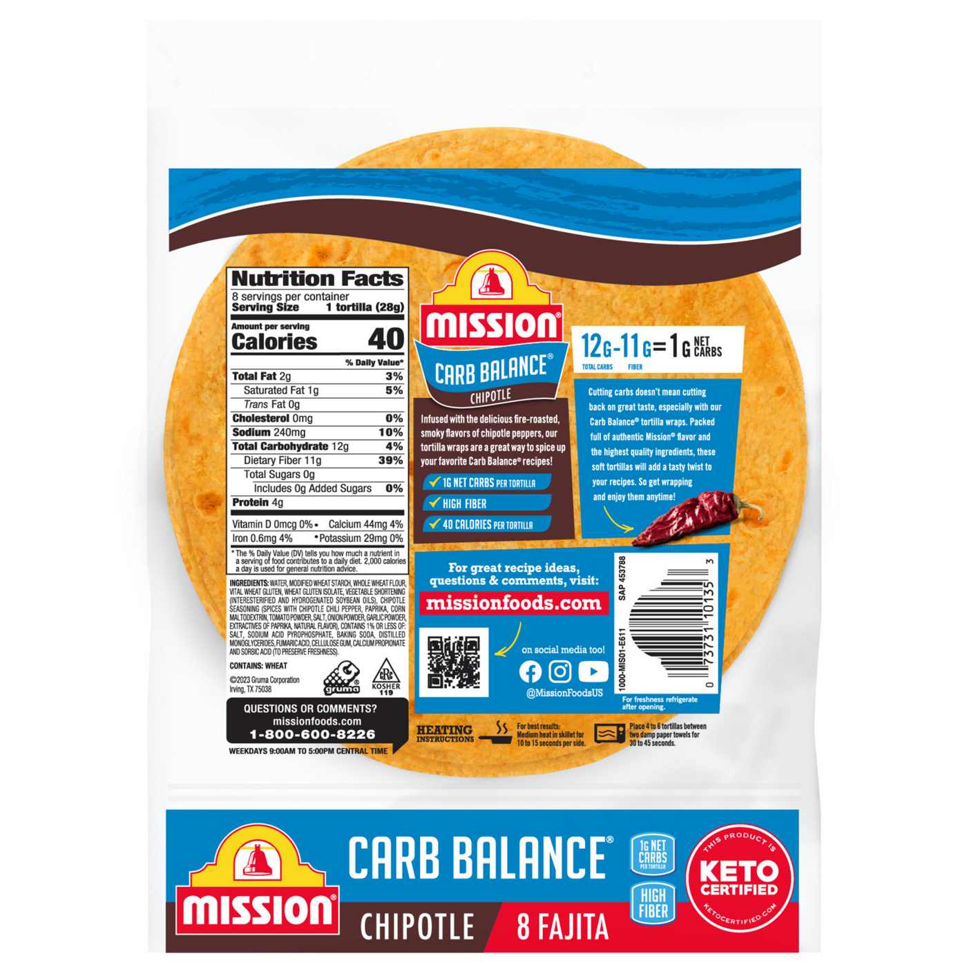 Mission Carb Balance Chipotle Flour Tortillas, Fajita Size - Shop ...
