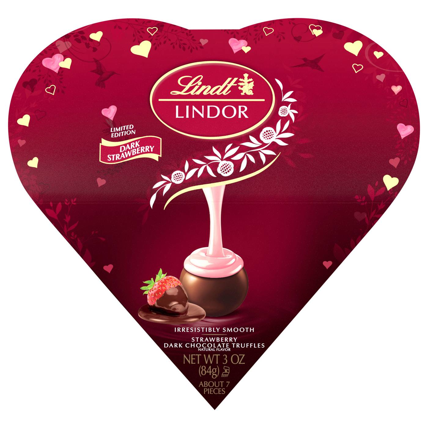 Lindt Lindor Strawberry Dark Chocolate Truffles Valentine's Heart Gift ...