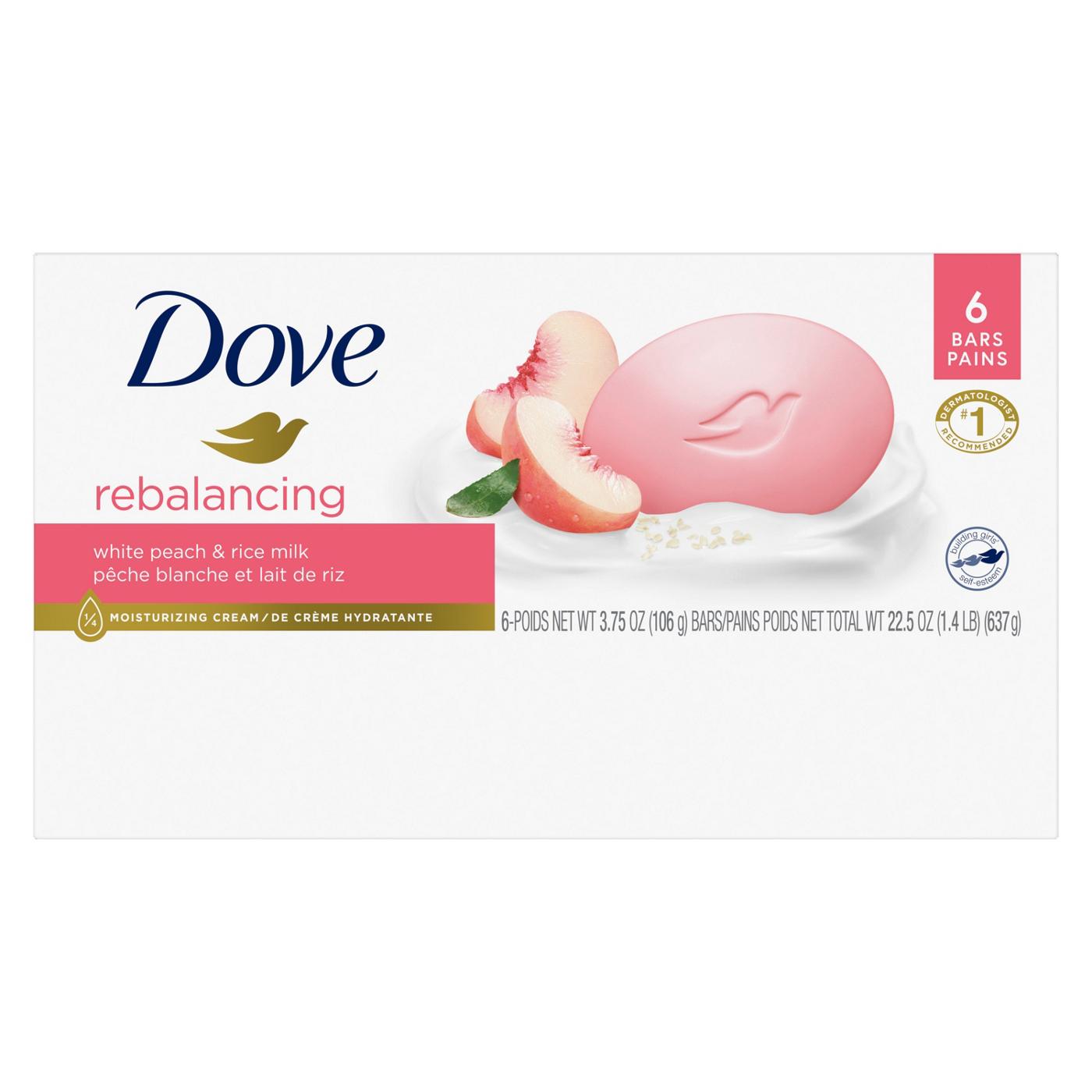 Dove Rebalancing Beauty Bar - White Peach & Rice Milk, 6 PK - Shop Hand & bar soap at H-E-B