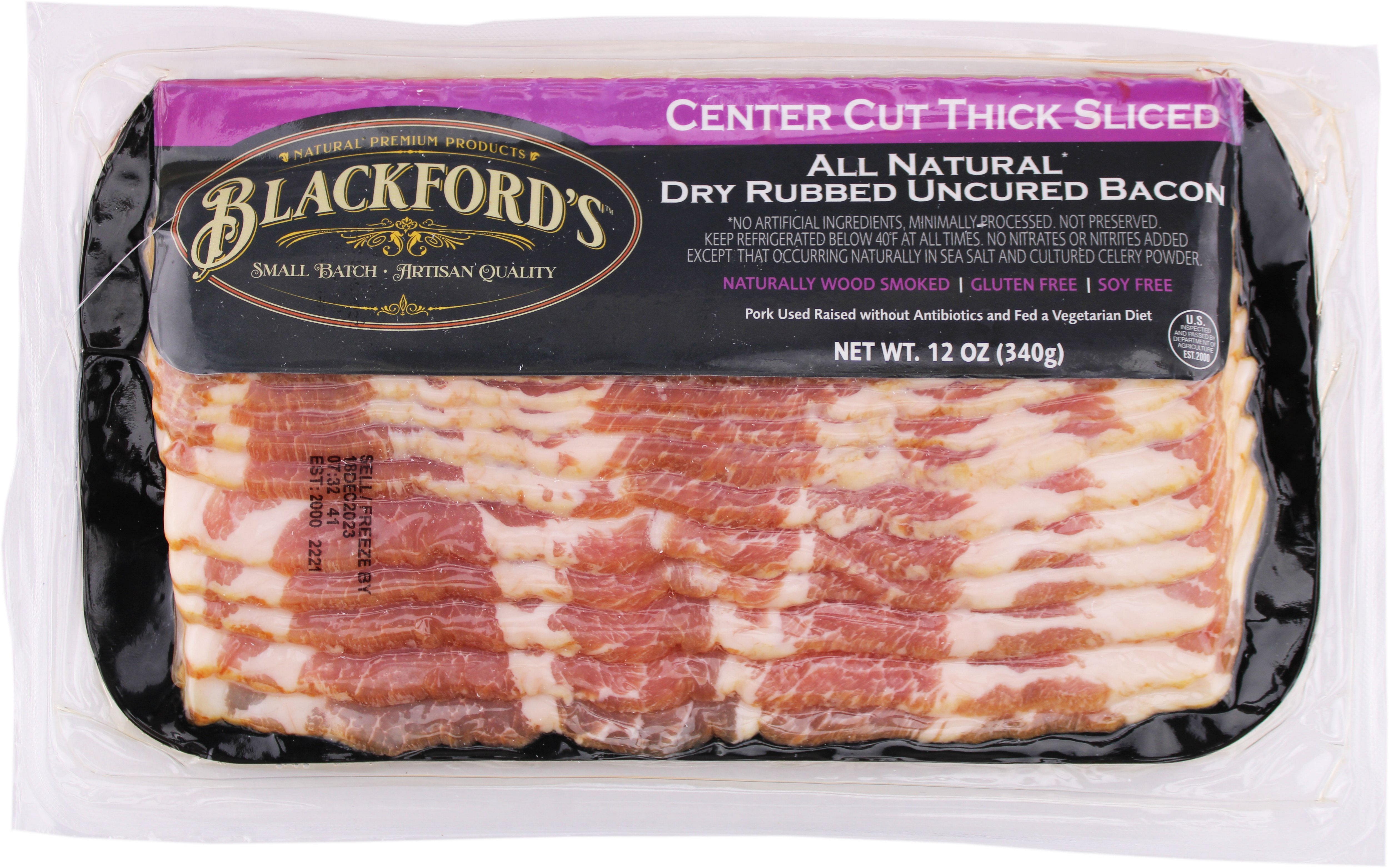 Blackford's Center Cut Thick Sliced Uncured Bacon, 12 oz | Central ...