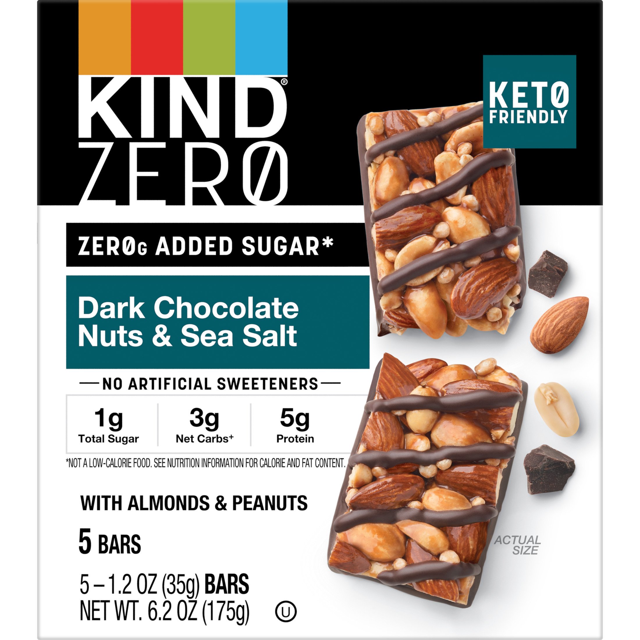 Kind Zero Added Sugar Bars - Dark Chocolate Nuts and Sea Salt - Shop ...