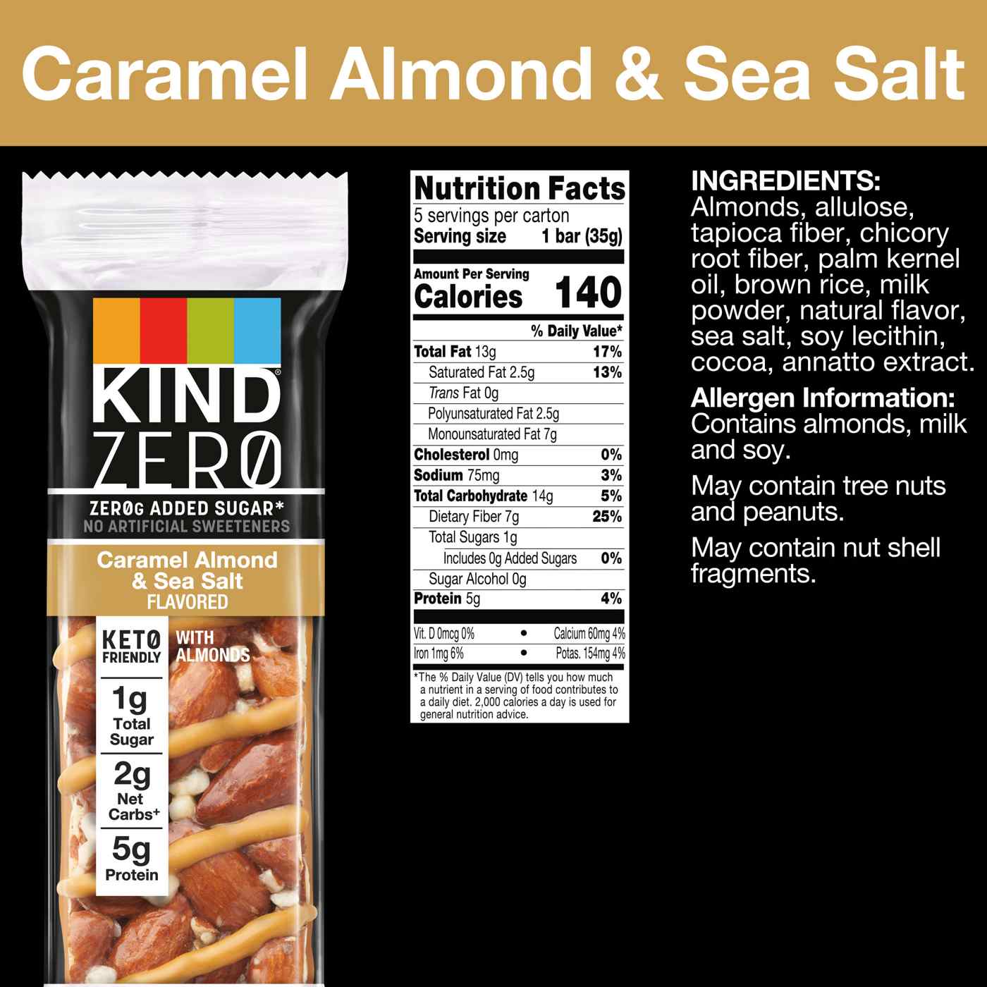 Kind Zero Added Sugar Bars - Caramel Almond & Sea Salt - Shop Granola ...