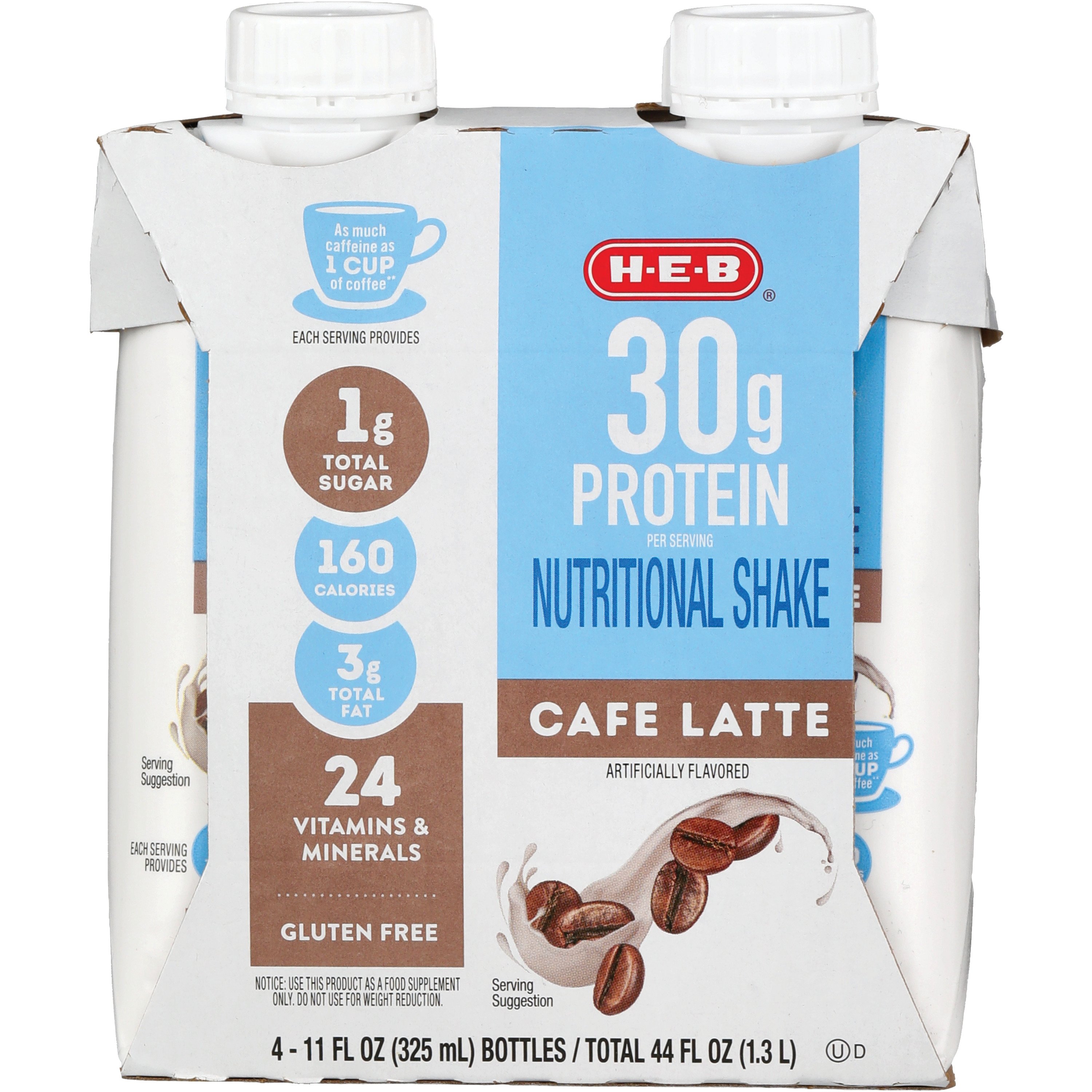 H-E-B 30g Protein Nutritional Shakes 4 pk Bottles - Cafe Latte - Shop ...