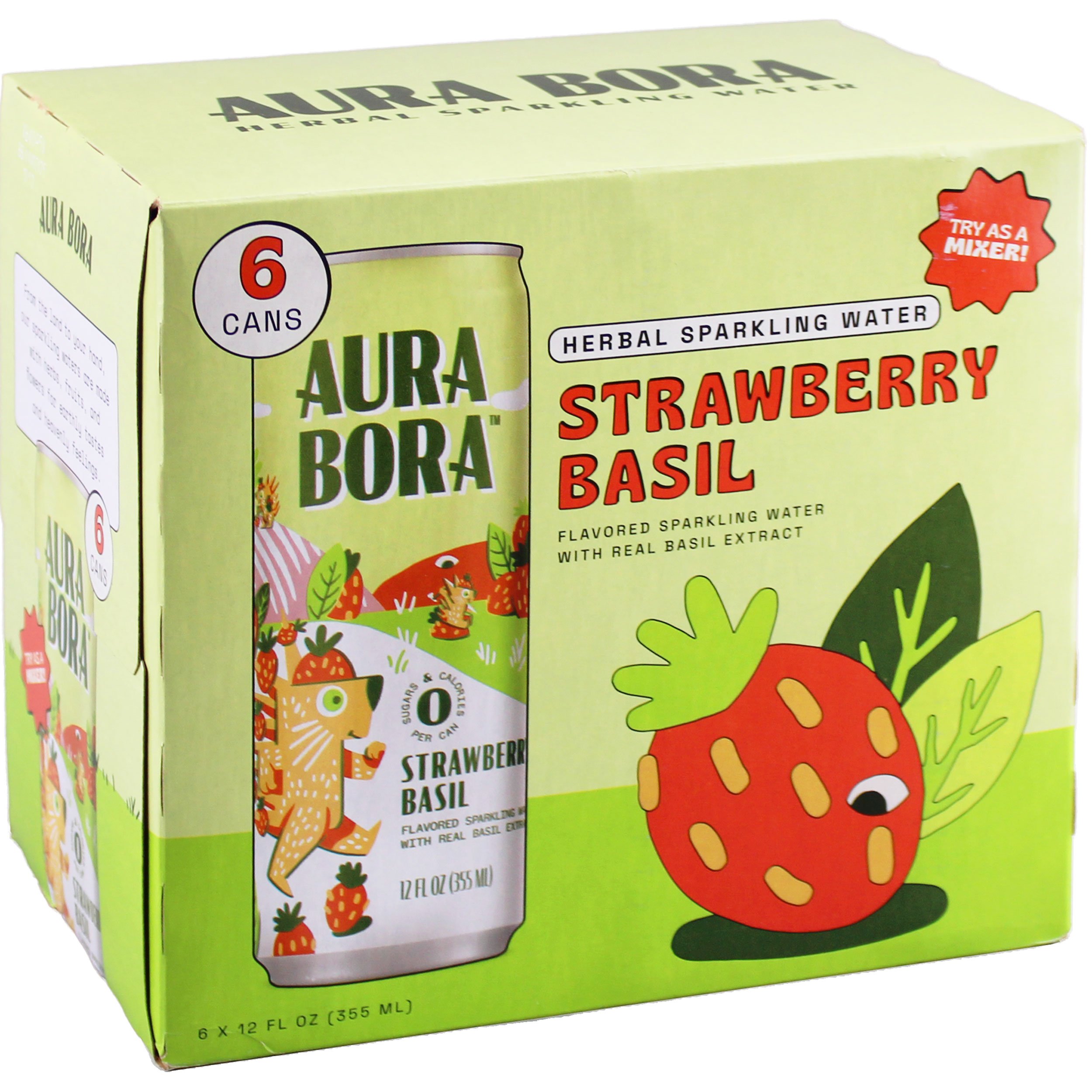 Aura Bora Strawberry Basil Herbal Sparkling Water 12 oz Cans, 6 pk ...