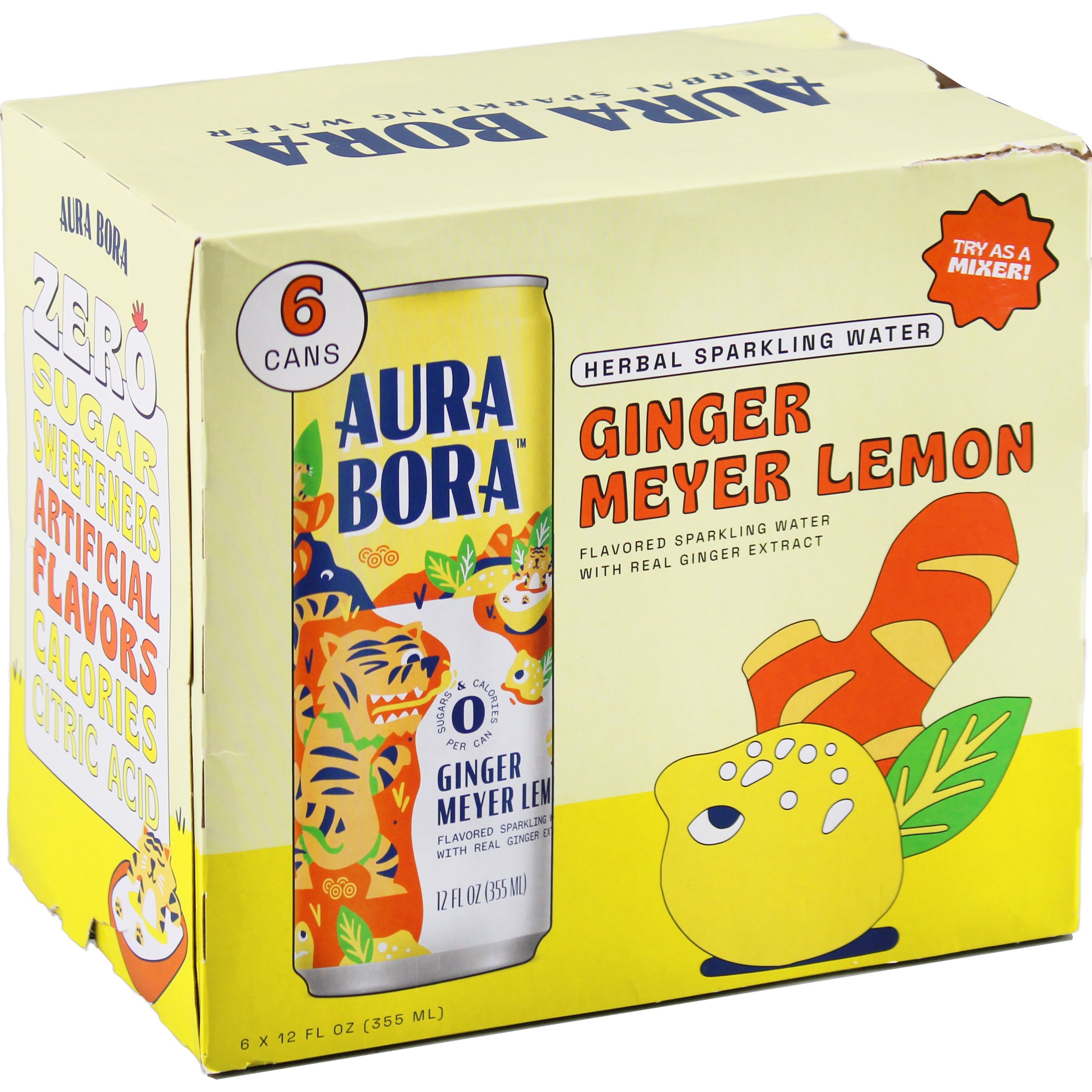 Aura Bora Ginger Meyer Lemon Herbal Sparkling Water 12 oz Cans, 6 pk ...