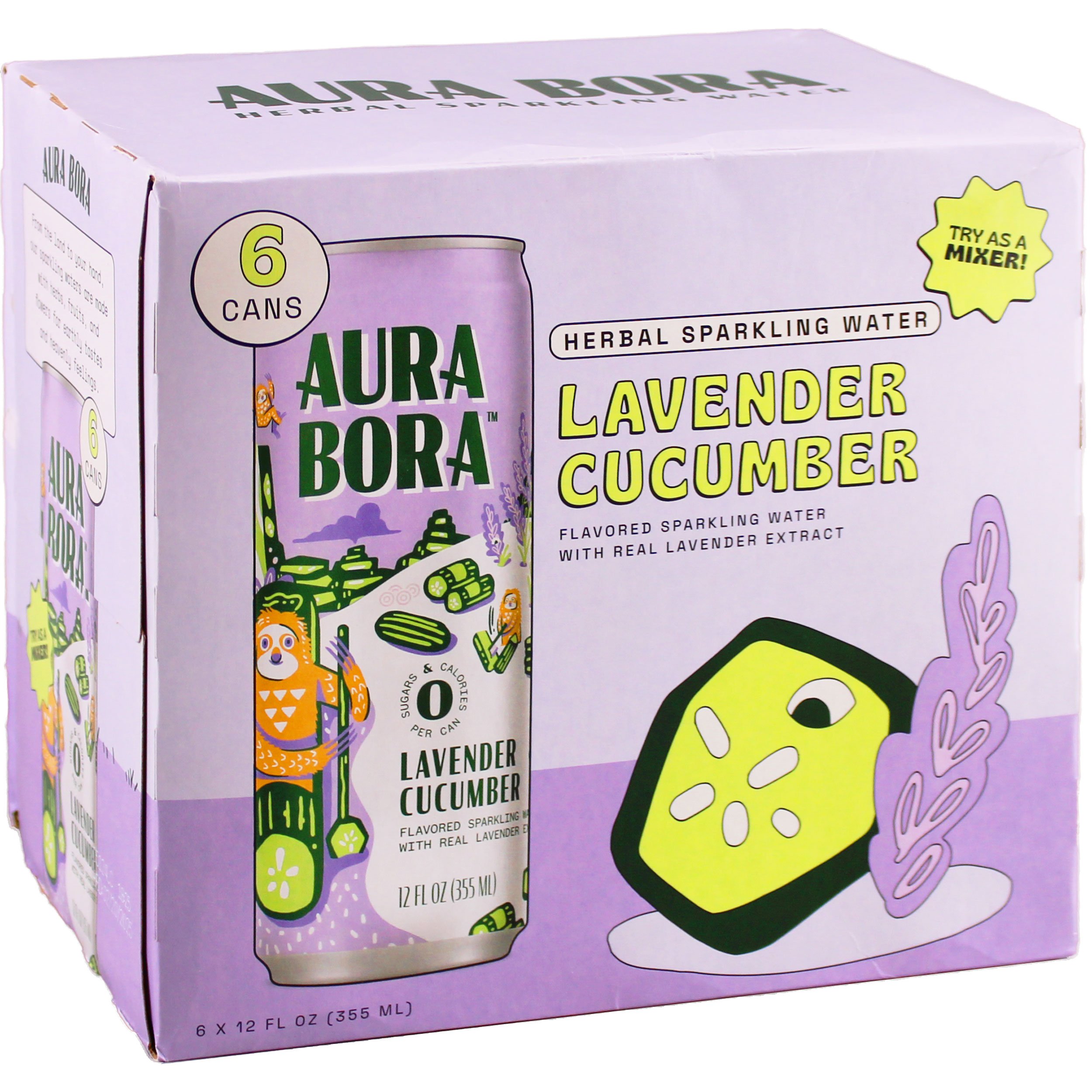 Aura Bora Lavender Cucumber Herbal Sparkling Water 12 oz Cans, 6 pk ...