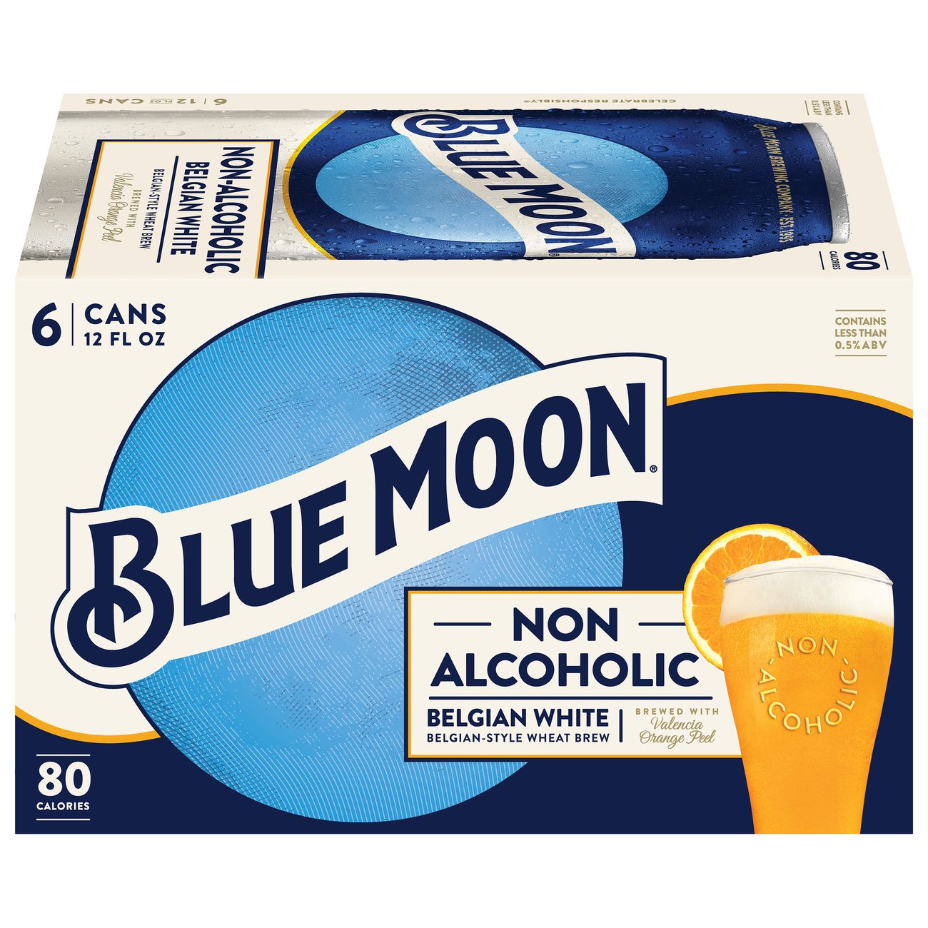 Blue Moon Non Alcoholic Belgian White Craft Beer 6 pk Cans, 12 oz ...