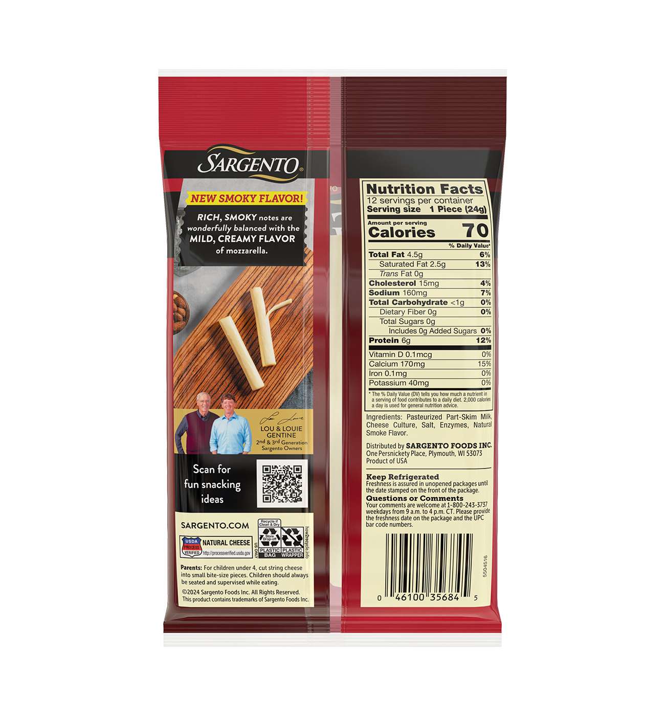 SARGENTO Smokehouse Low Moisture Part-Skim Mozzarella String Cheese, 12 ...